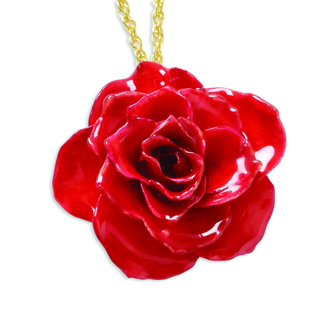 Roses and Leaves Lacquer Dipped Red Real Rose 20 inch Gold-tone ...