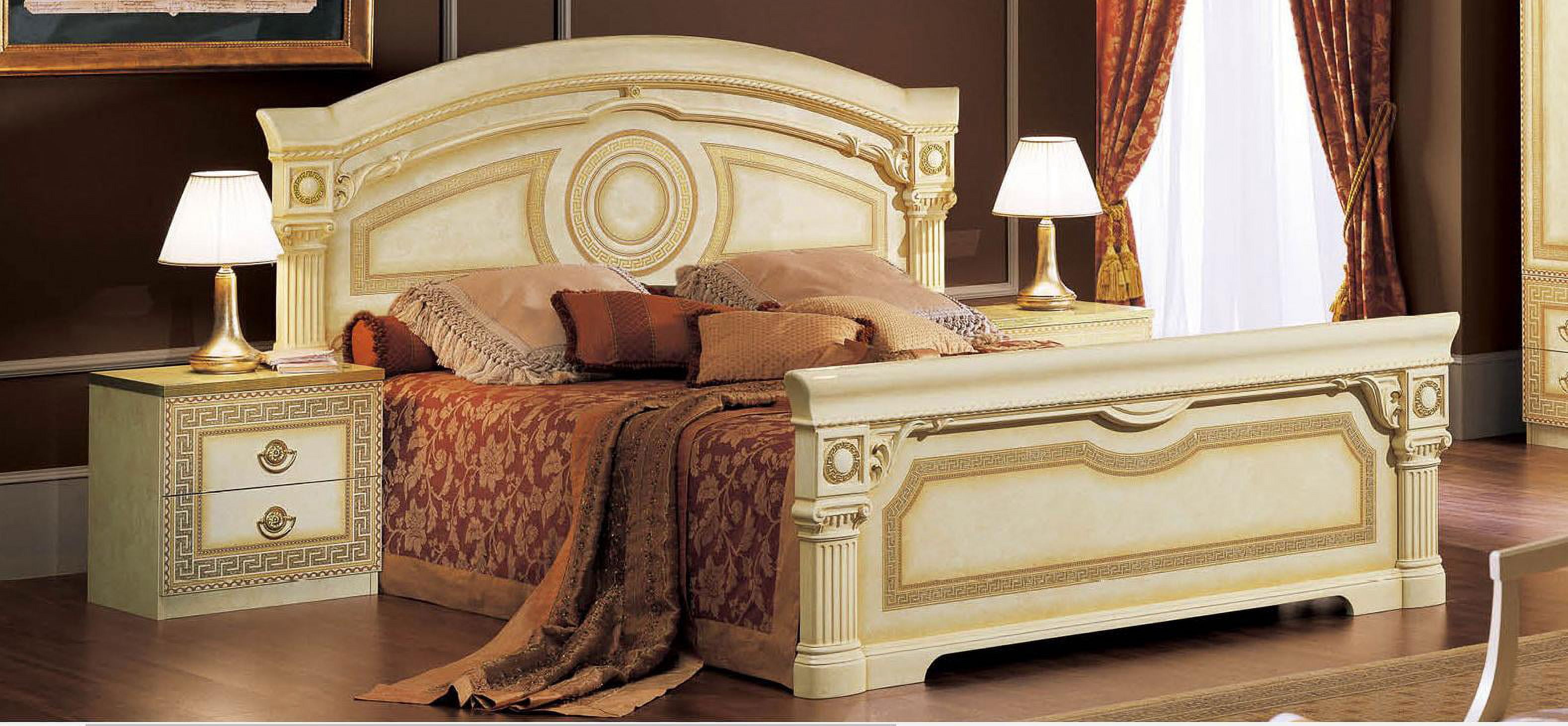 Lacquer Finish King Bedroom Set 3Ps Made in Italy ESF Aida Ivory Gold - Walmart.com