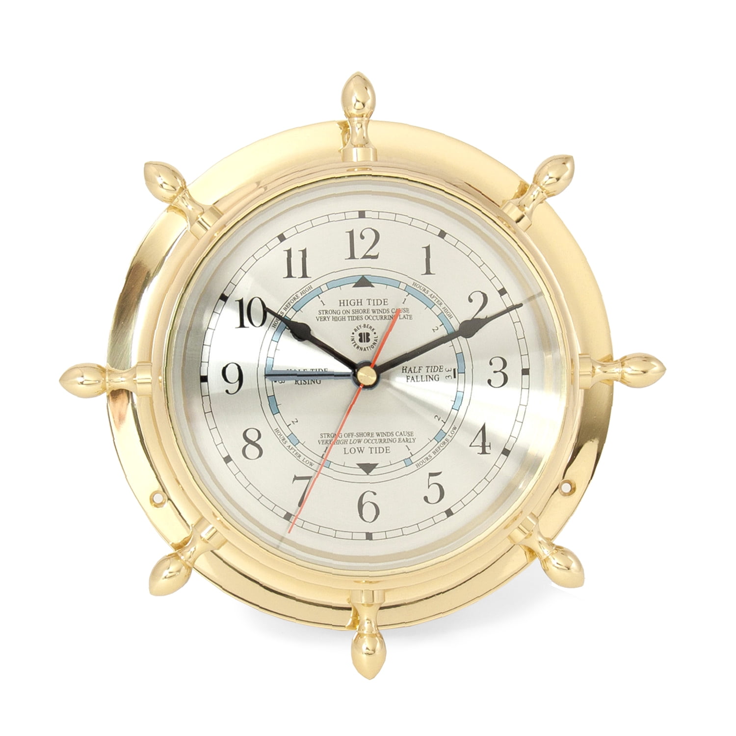 Lacquered Brass Ship's Wheel Tide & Time Quartz Clock with Beveled ...