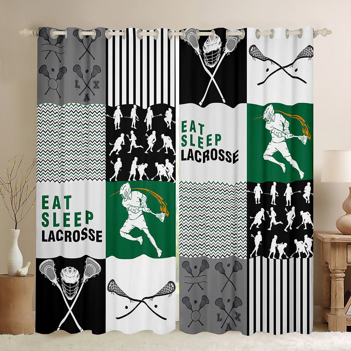 Lacrosse Curtains,Eat Sleep Lacrosse Blackout Curtains 38x45,Sports ...
