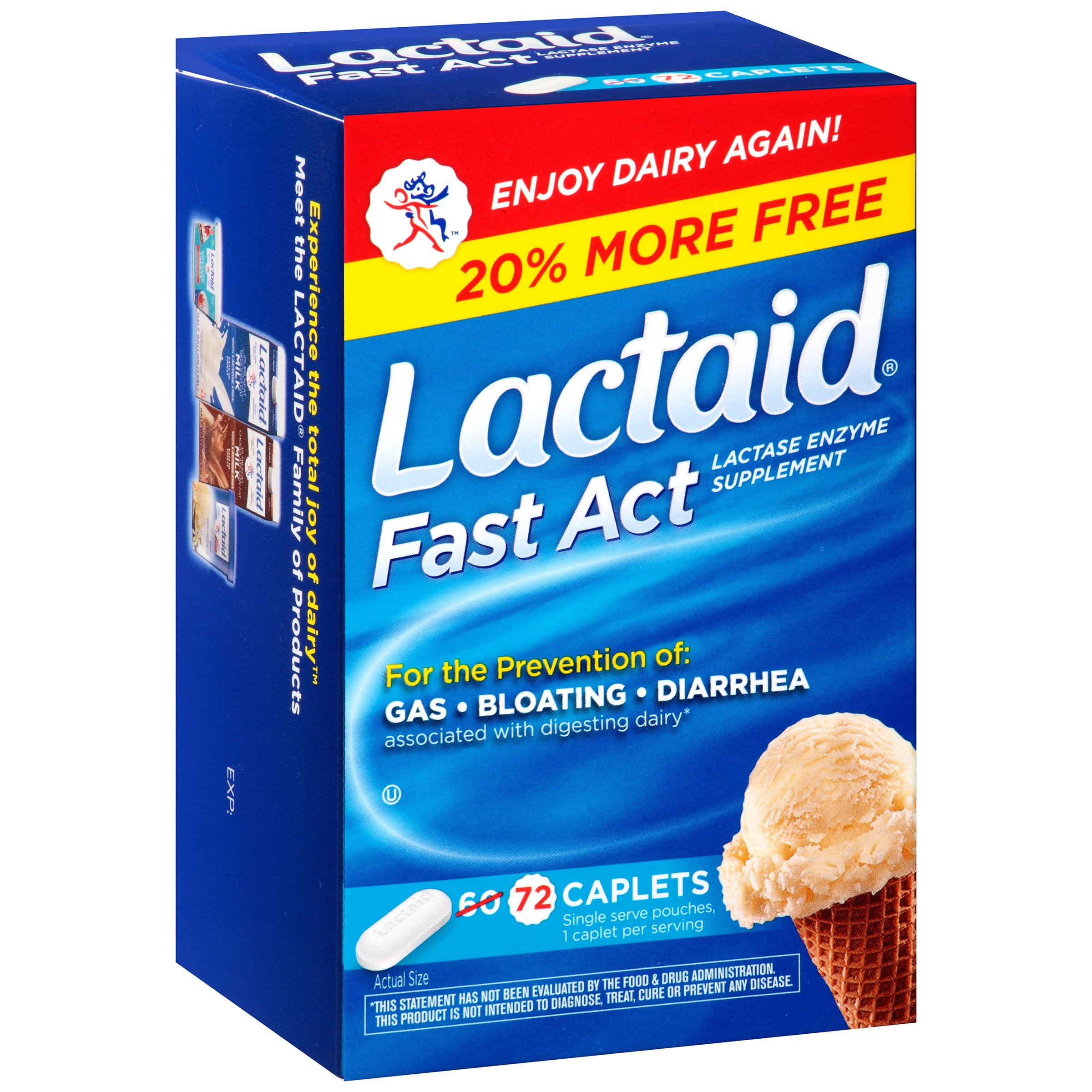 Lactaid Fast Act Lactase Enzyme Supplements, 72 Count HSA/FSA Eligible ...