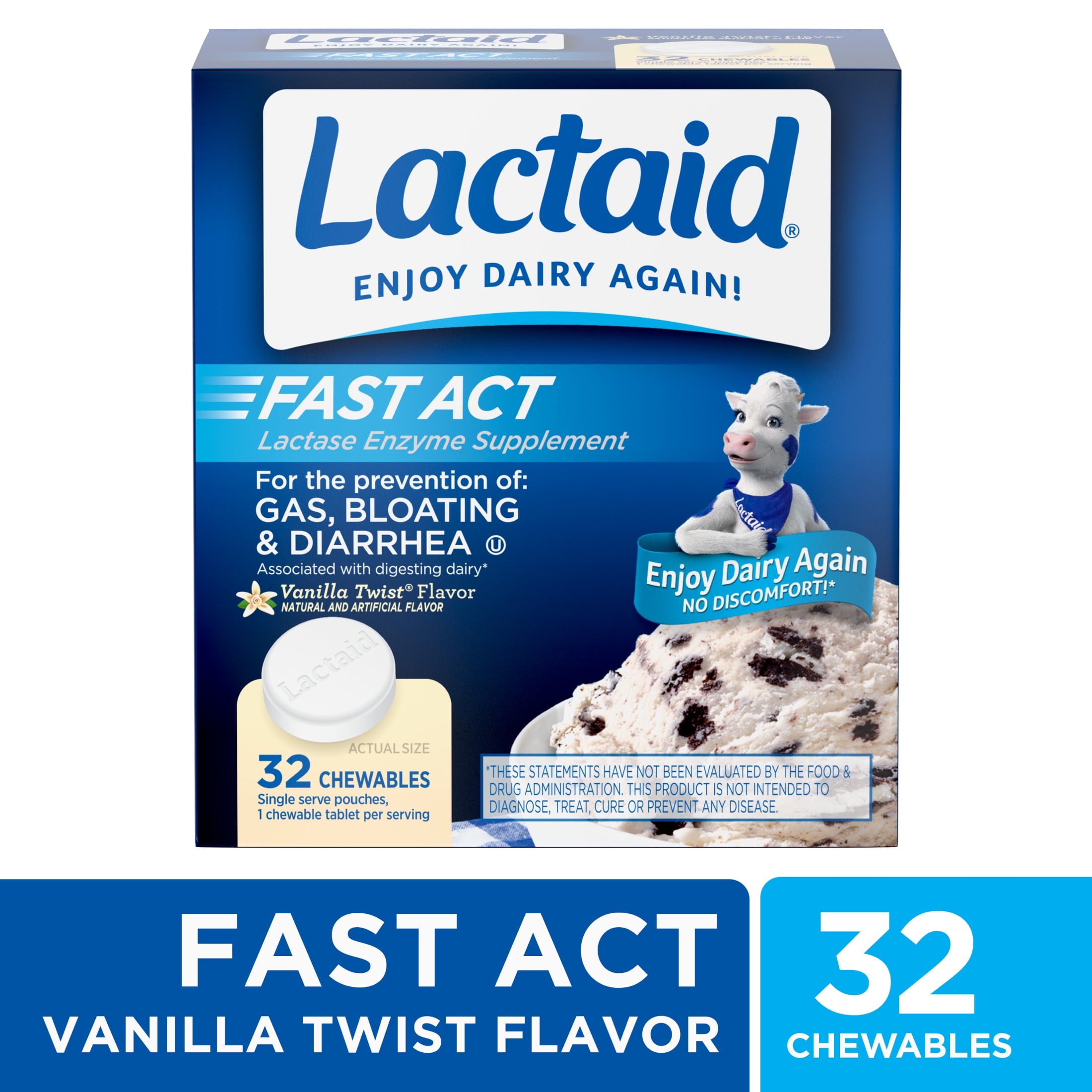 Lactaid Fast Act Lactose Relief Chewables, Vanilla, 32 Packs of 1Ct ...