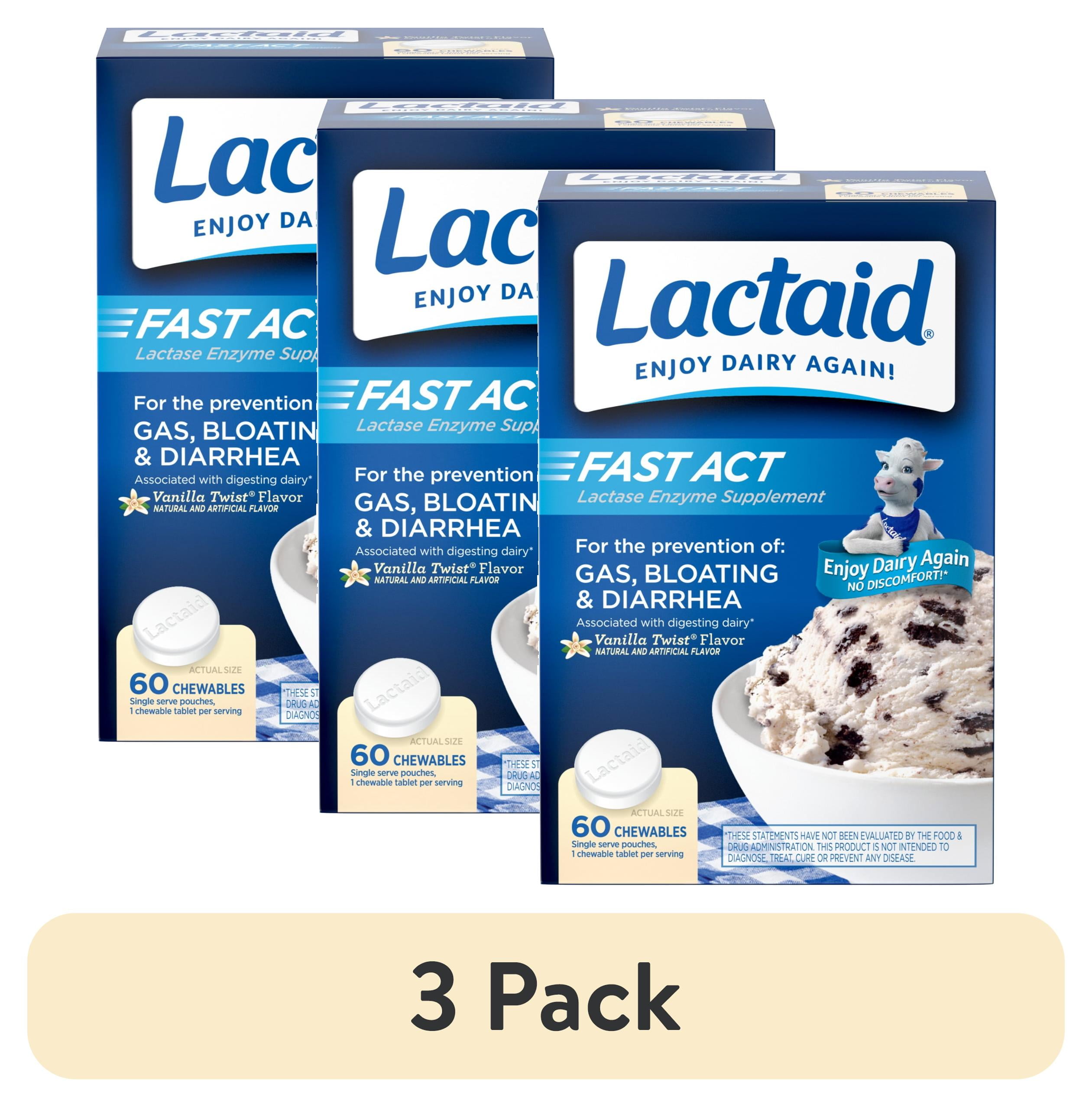 (3 pack) Lactaid Fast Act Lactose Relief Chewables, Vanilla, 60 Packs ...