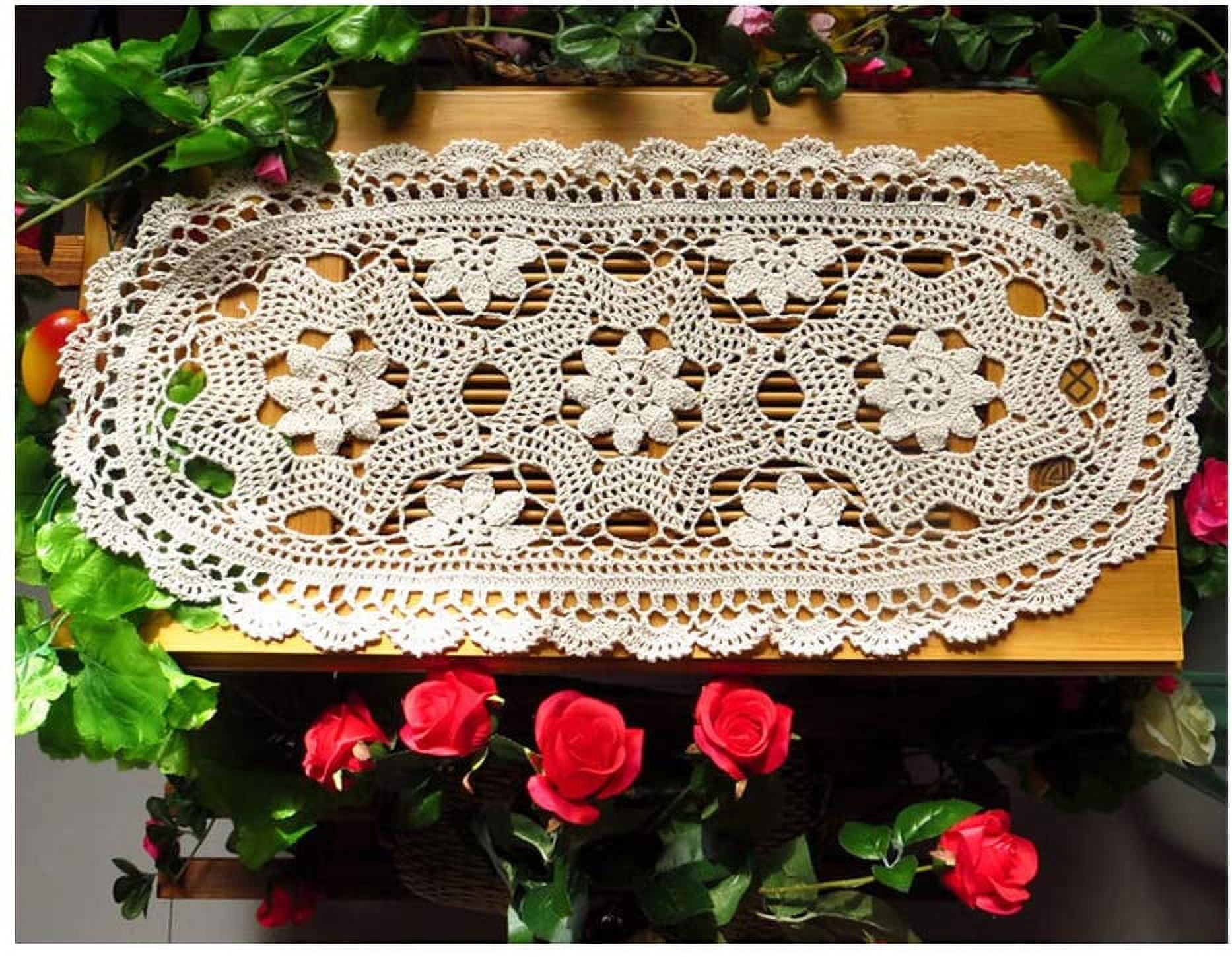 Lacy Handmade Crochet Table Runner & Doily Set | 12x24 Inch Oval ...