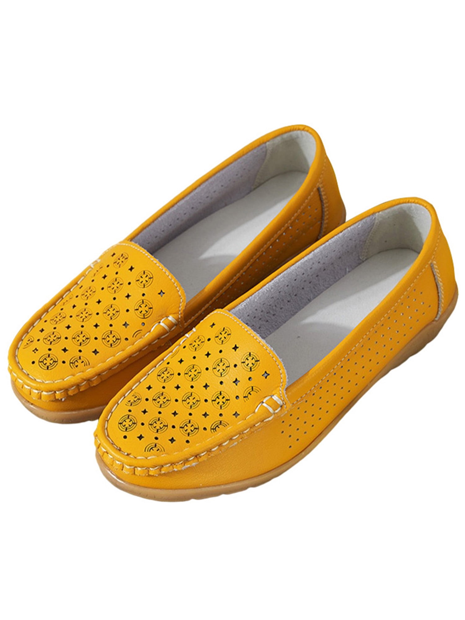 Lacyhop Women's Comfortable Leather Loafers Wide Width Slip On Walking ...