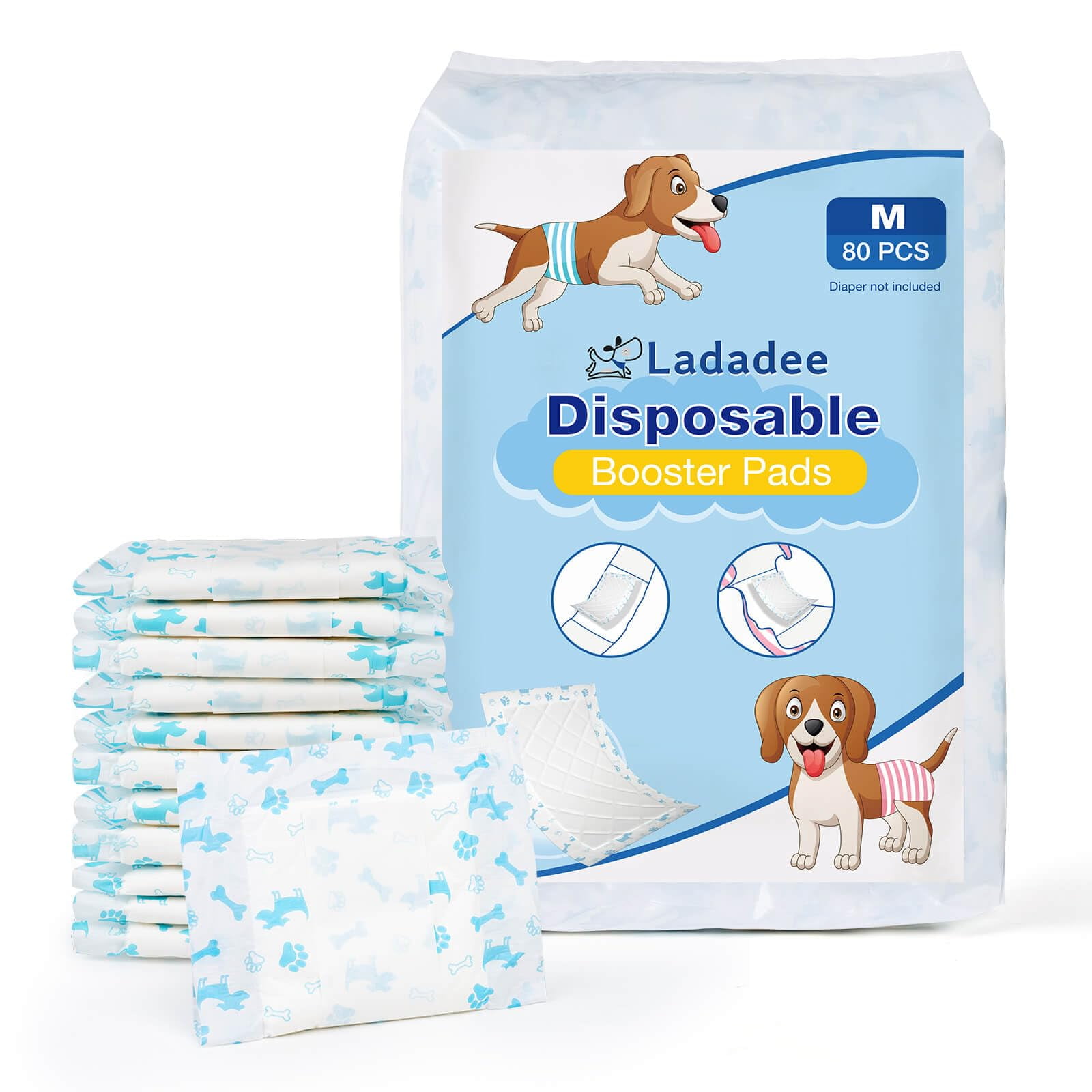 Ladadee Disposable Dog Diaper Liners Booster Pads for Male and Female ...
