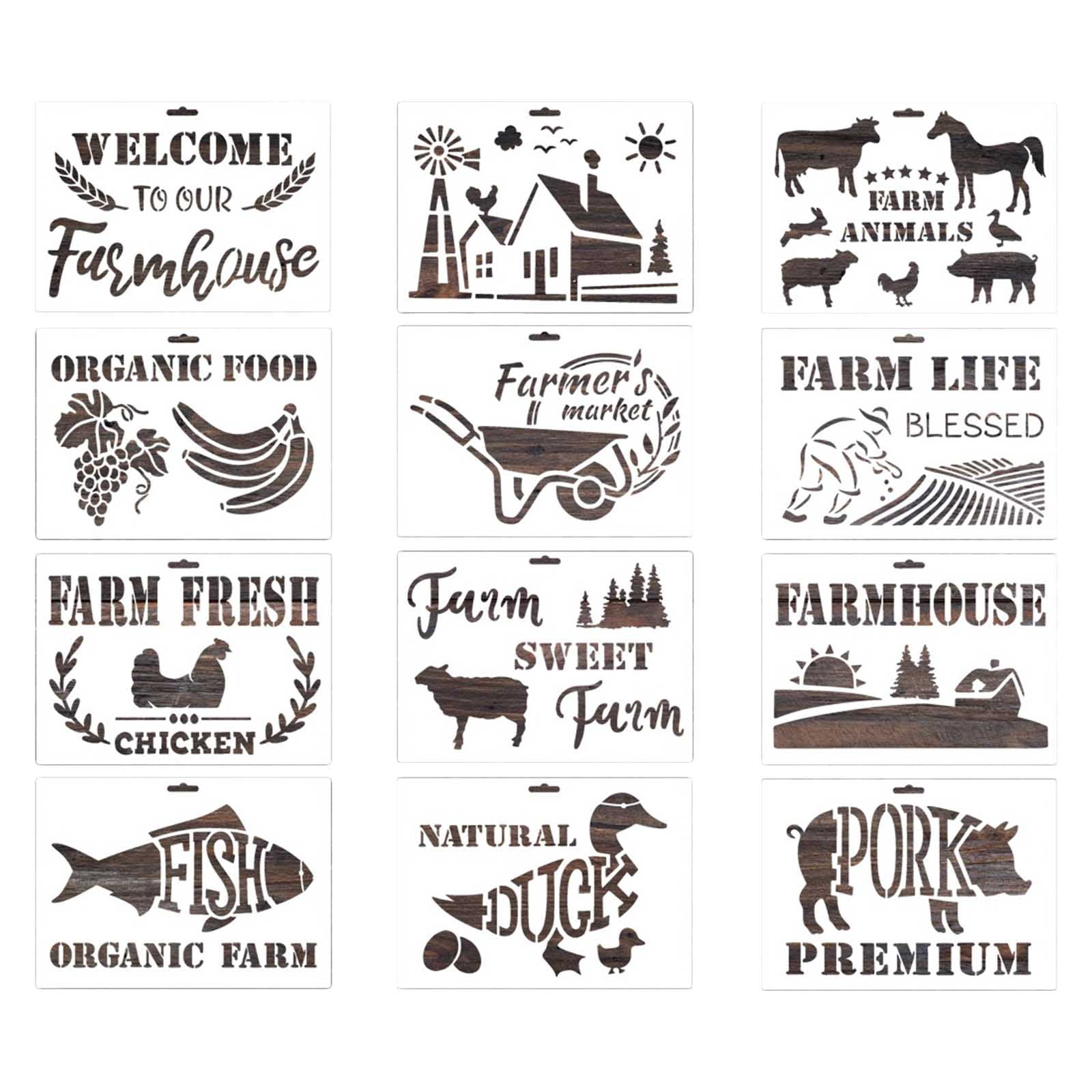 Ladaidra Brown fhgksm 12 Pack Farm Theme Painting Stencils Reusable ...