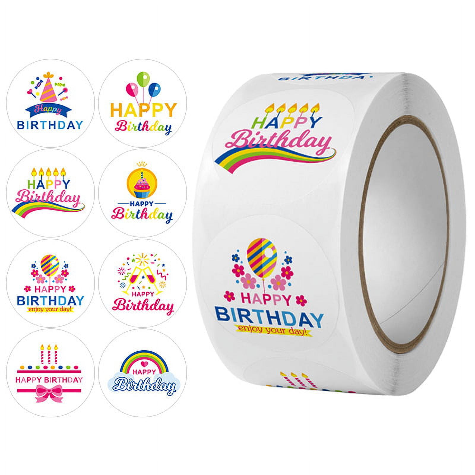 Ladaidra Brown fhgksm 500 Pcs Round Happy Birthday Stickers Roll ...