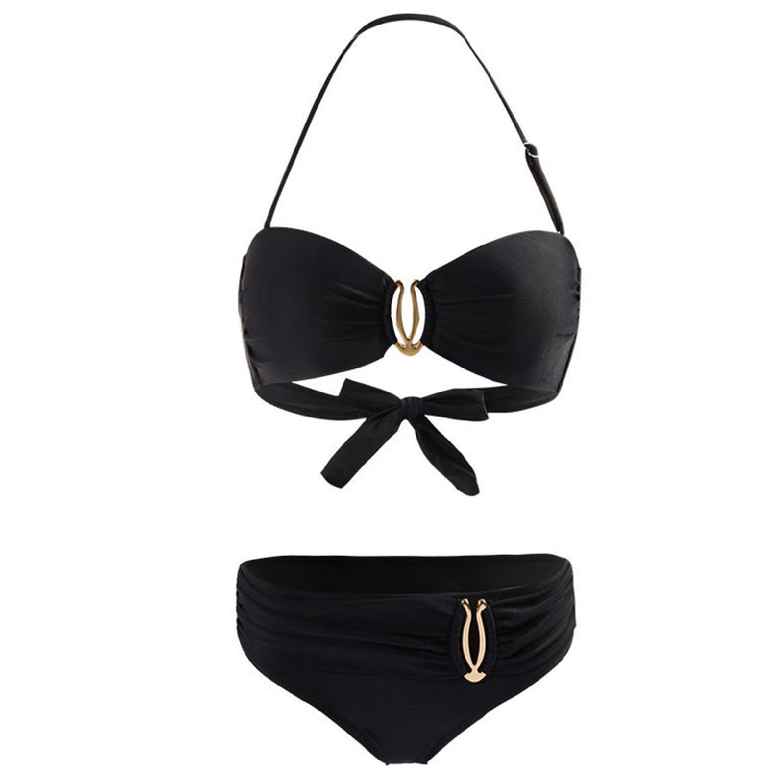 Ladaidra Brown fhgksm Women Halterneck Thong Swimsuit Set Bandeau ...