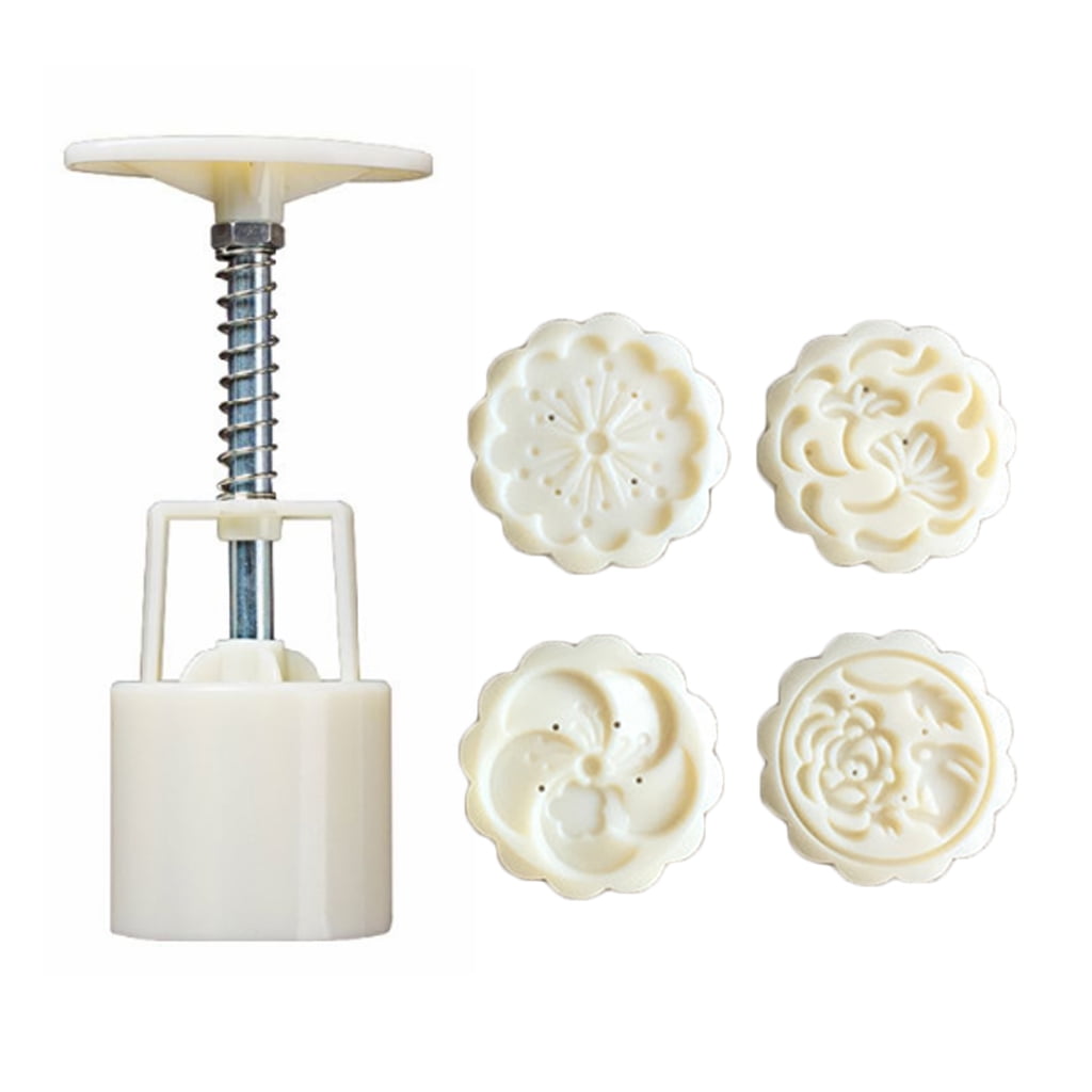 LadaidraBF 50g Mooncake Barrel Mold with 6pcs Flower Stamps Hand Press ...