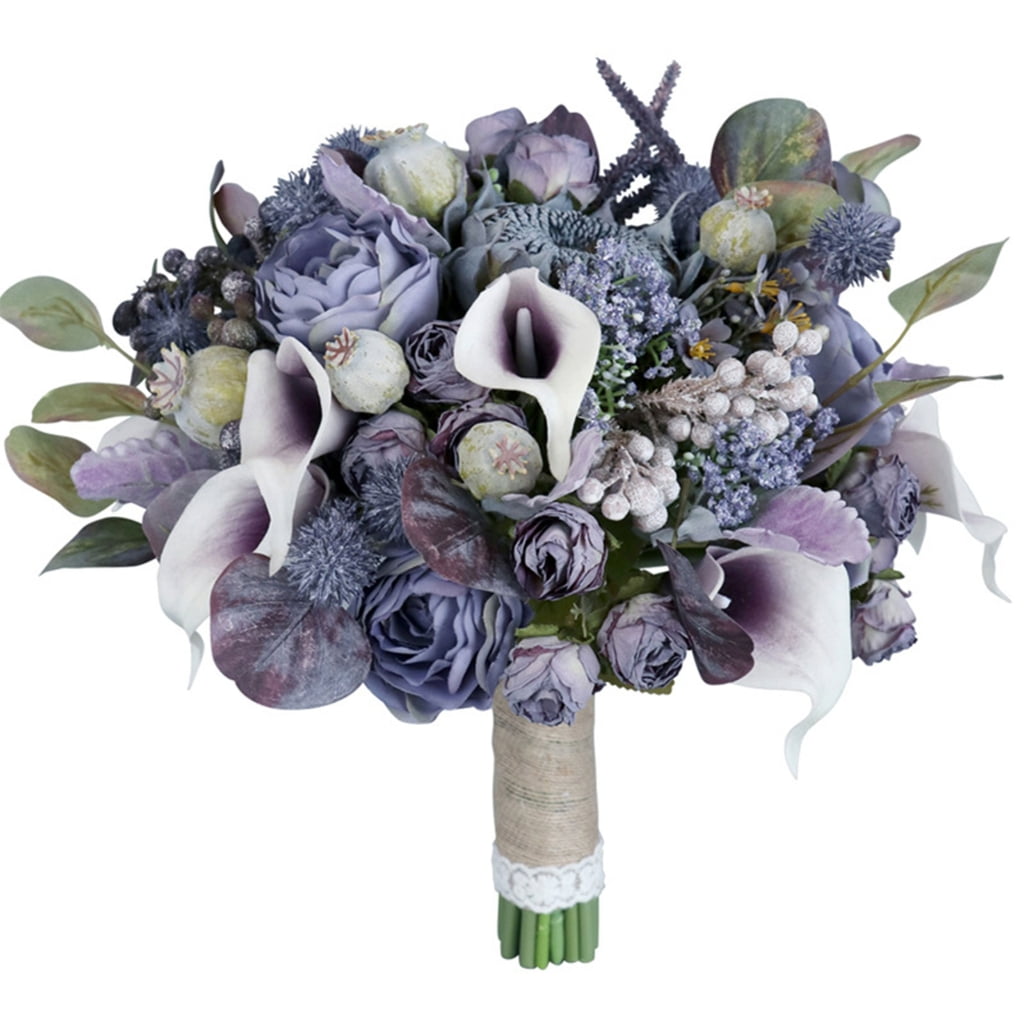 LadaidraBF Artificial Flower Bouquet Artificial Purple Gray Silk ...