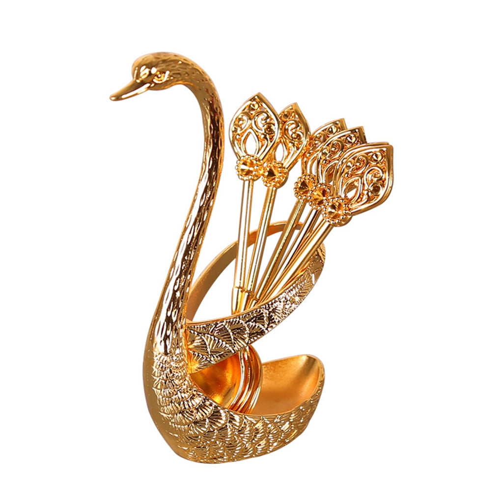 LadaidraBF Decorative Swan Base Holder with 6 Spoons Coffee Fruit ...