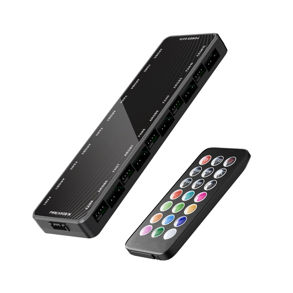 LadaidraBF PC Case Fan Hub Controller With Remote, 10 Port ARGB & PWM Sync, SATAs Power ...