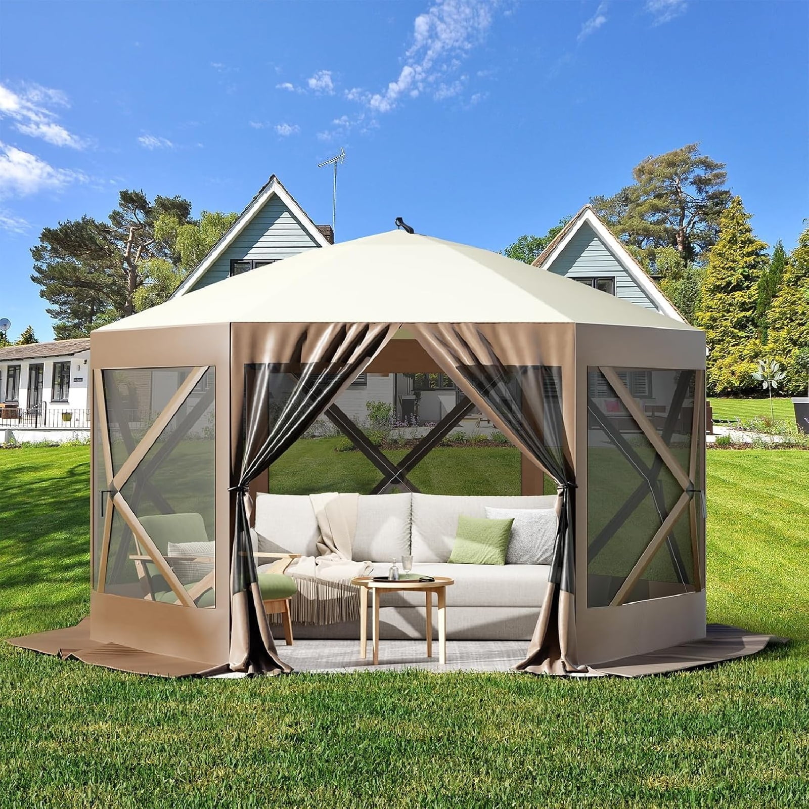 Ladcaser 10x10ft Camping Gazebo, Portable Pop Up Canopy Screen Tent 6 ...