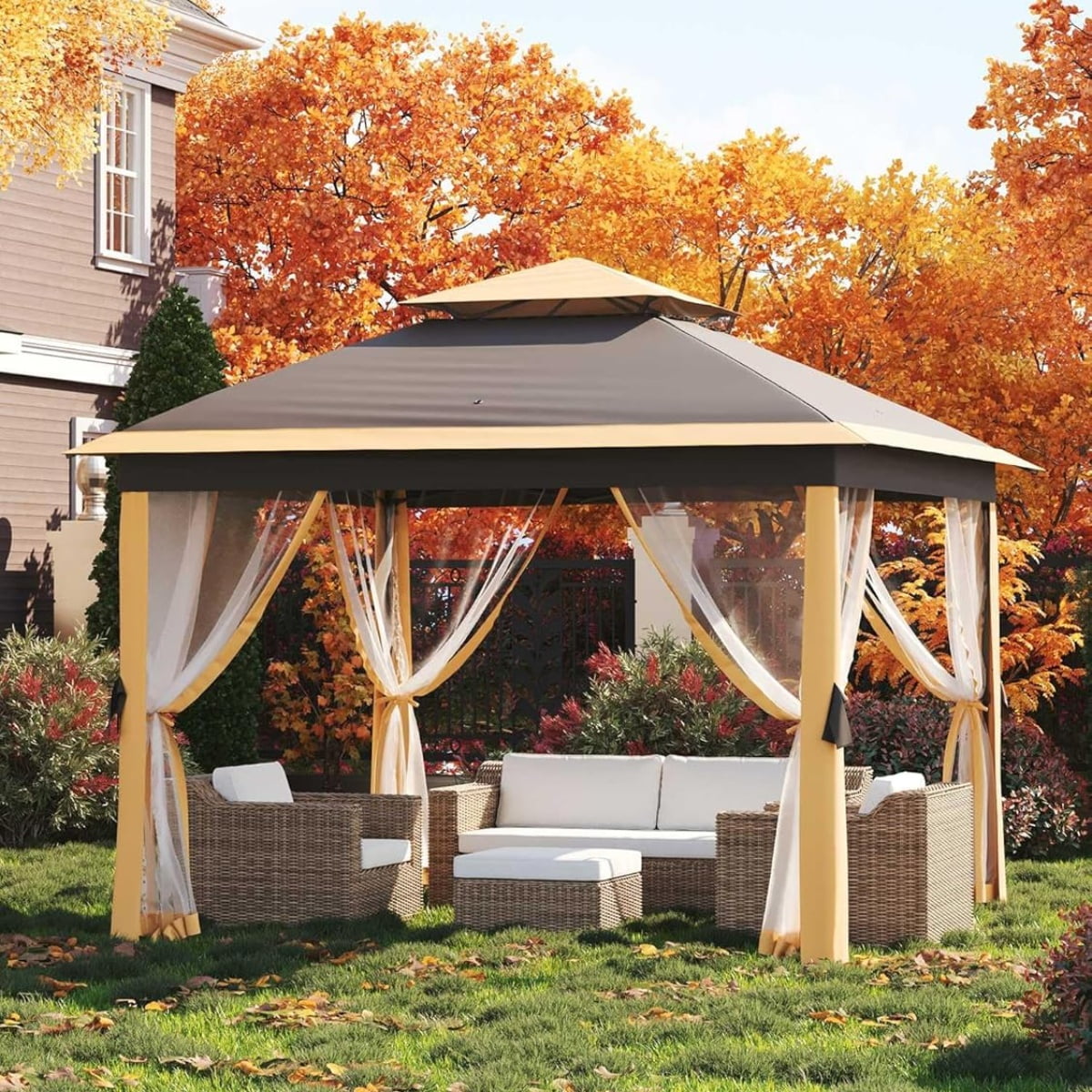 Ladcaser 11'x11' Pop-up Gazebo Outside Patio Gazebo Outdoor Gazebo ...