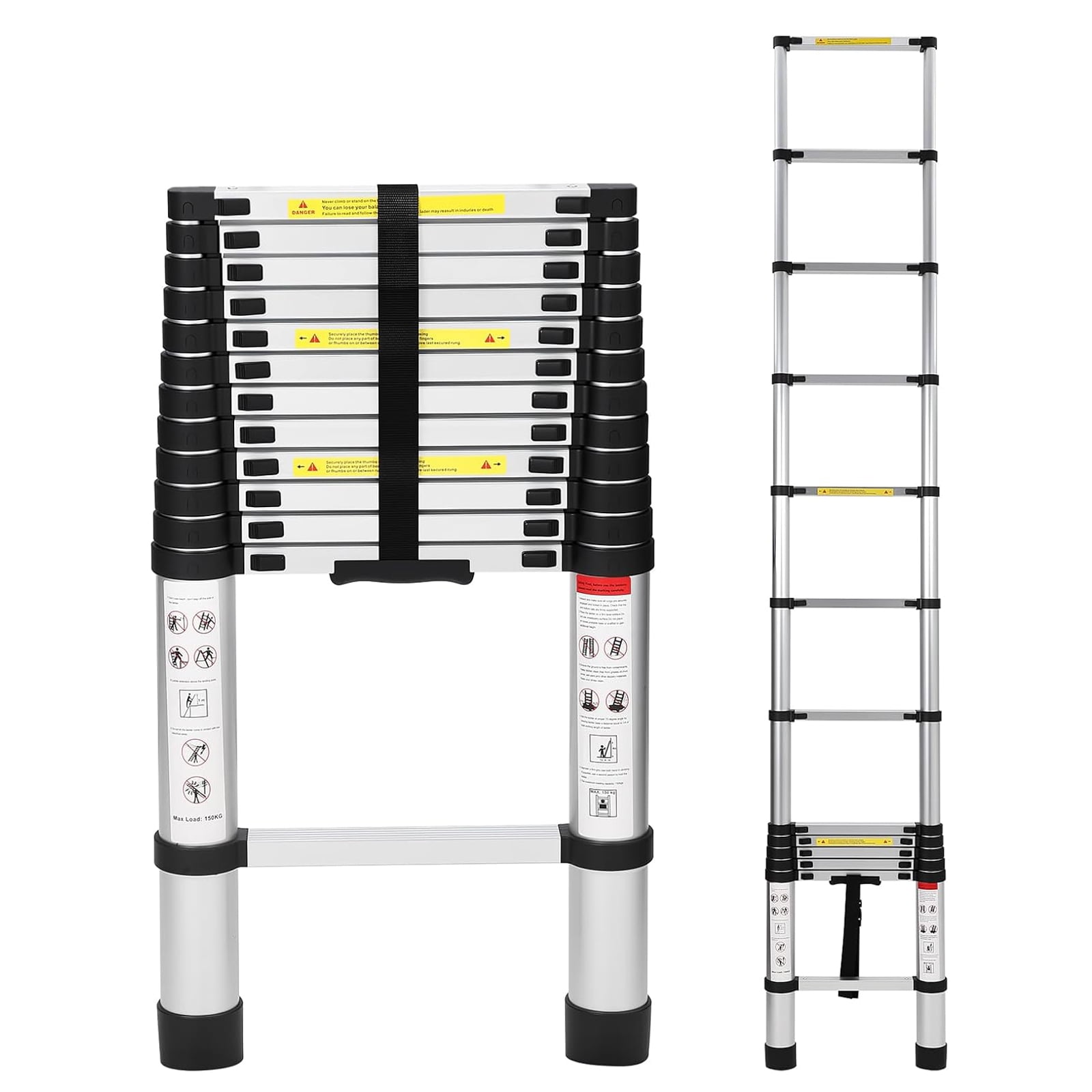 Ladcaser 12.5FT Aluminum Telescoping Ladder 330lbs Capacity Collapsible ...