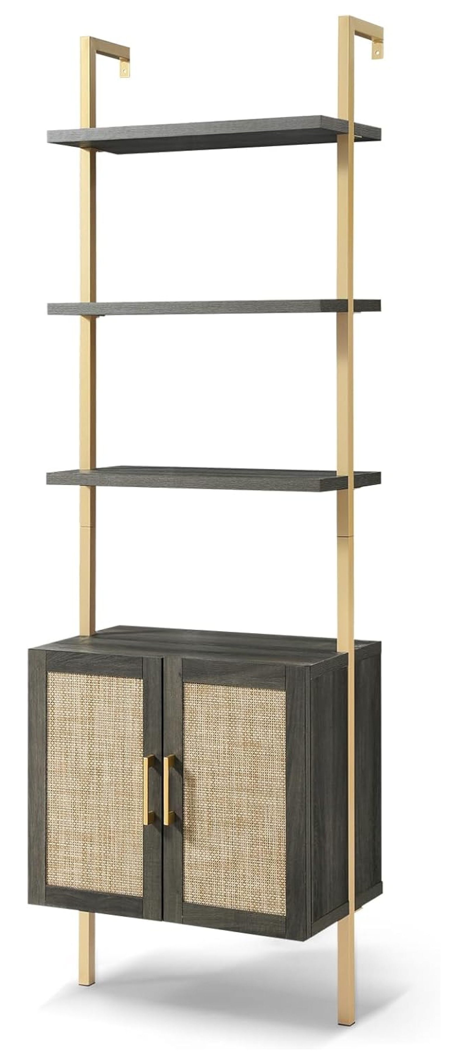 Ladder 5 Tier Bookshelf with Rattan Cabinet, 73" Tall Bookshelf with ...