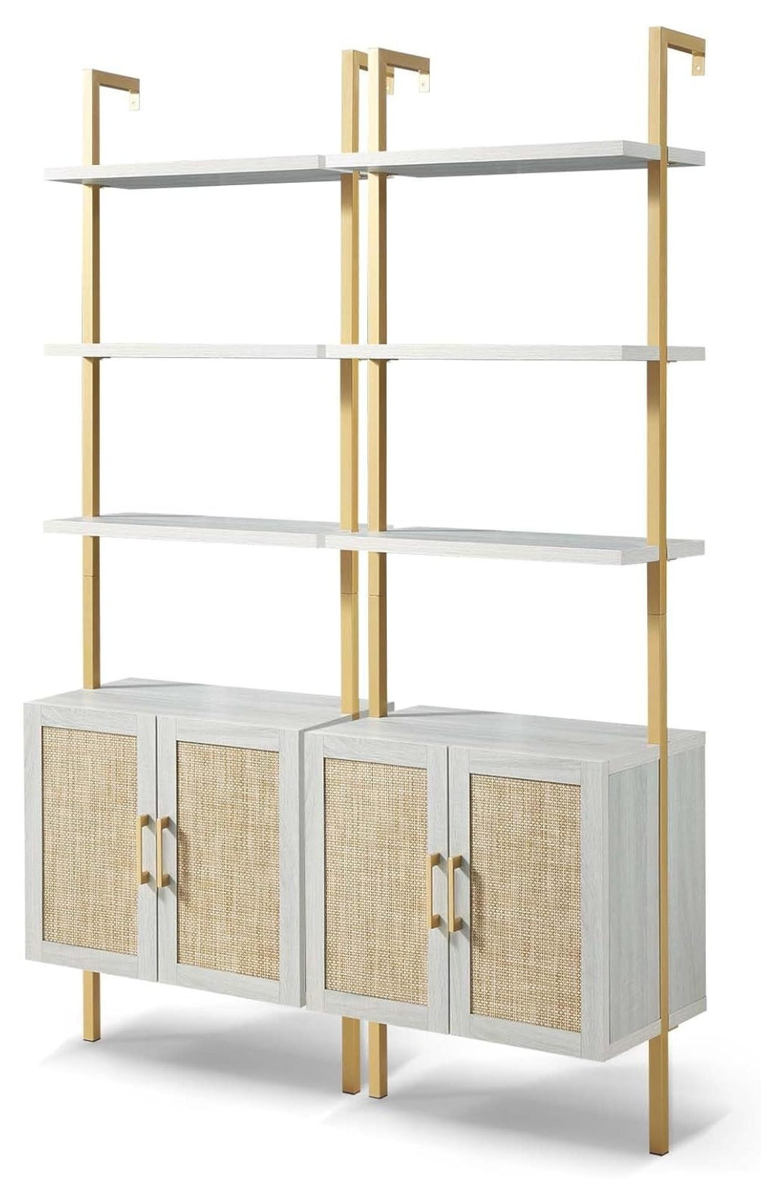 Ladder 5 Tier Bookshelf with Rattan Cabinet, 73" Tall Bookshelf with ...