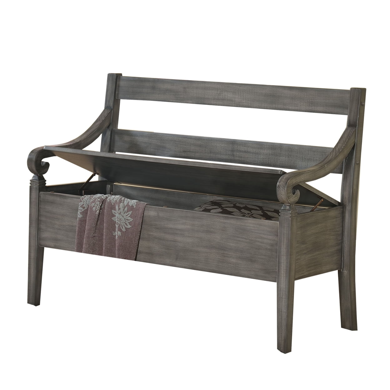 Ladder Back Design Bench with Lift Top Storage and Sloped Armrests ...