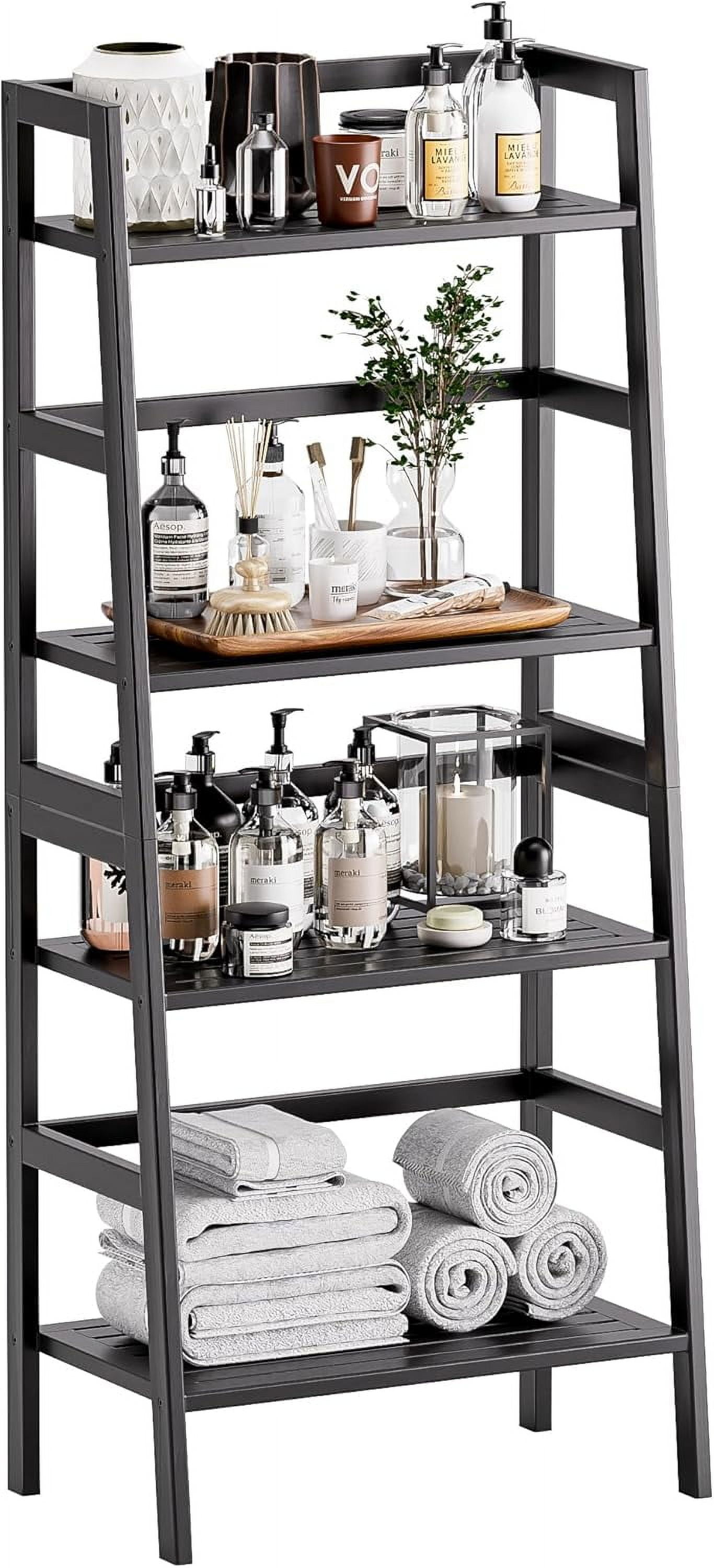 Ladder Bookcase, 4-Tier Leaning Bookshelf, Freestanding Open Display ...