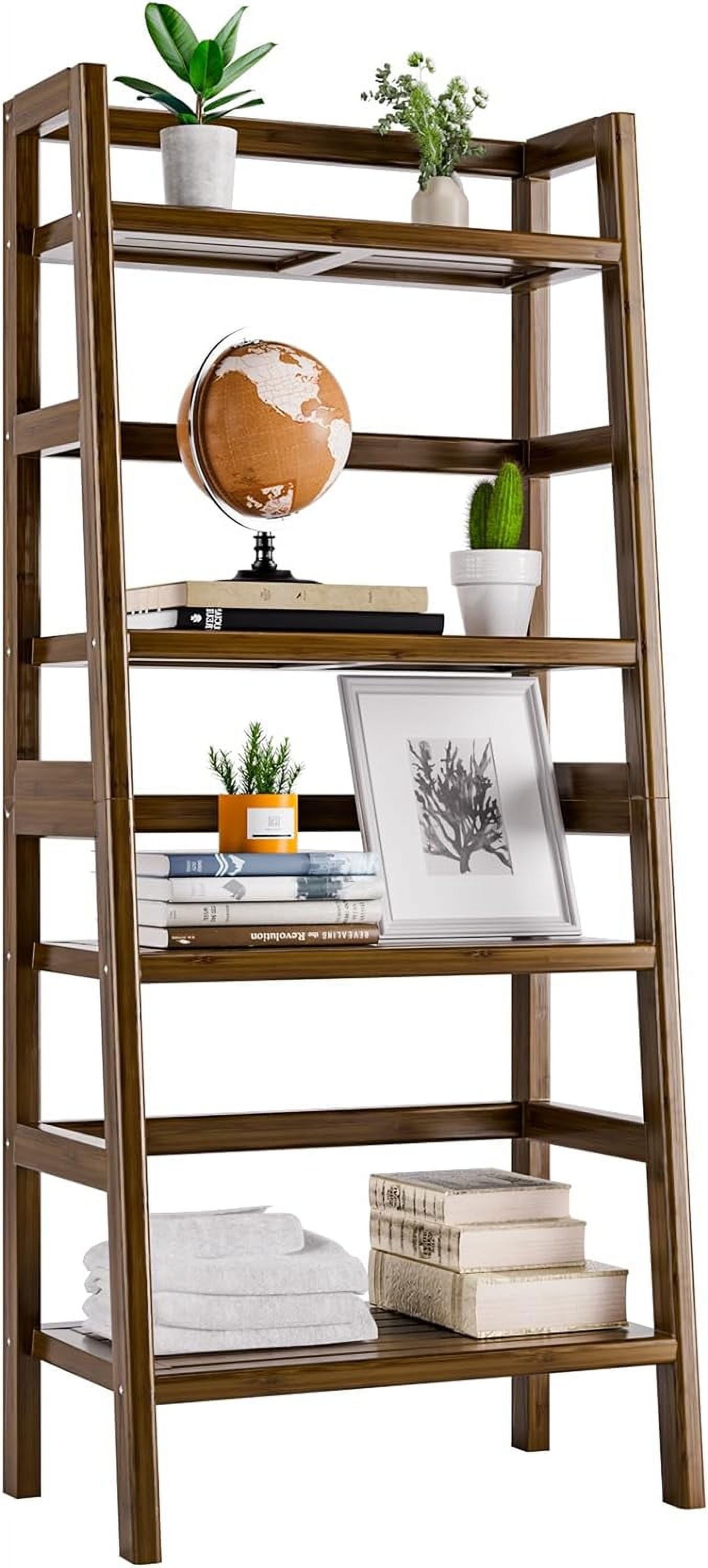 Ladder Bookcase, 4-Tier Leaning Bookshelf, Freestanding Open Display ...