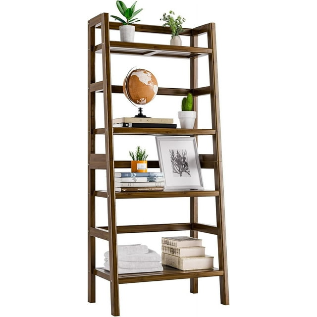 Ladder Bookcase, 4-Tier Leaning Bookshelf, Freestanding Open Display ...