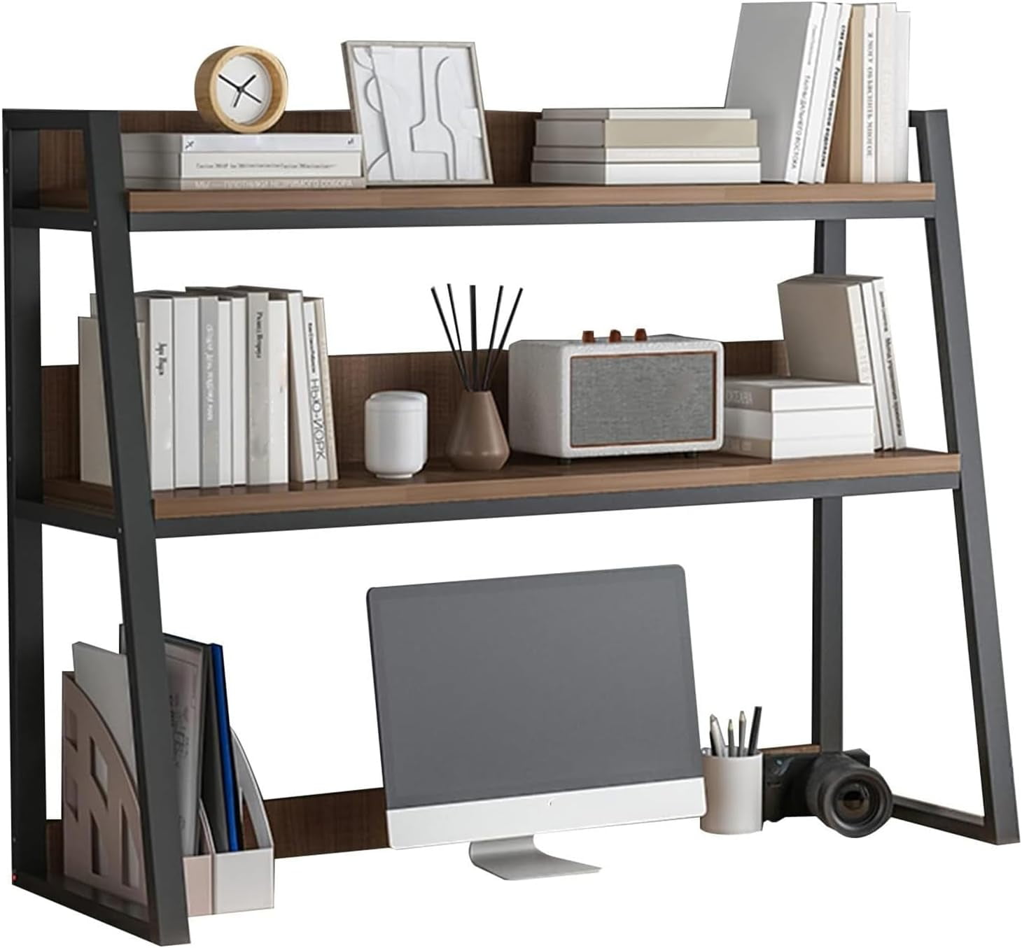 Ladder Bookcase for Computer Desktop, 2-Tier Multipurpose Countertop ...