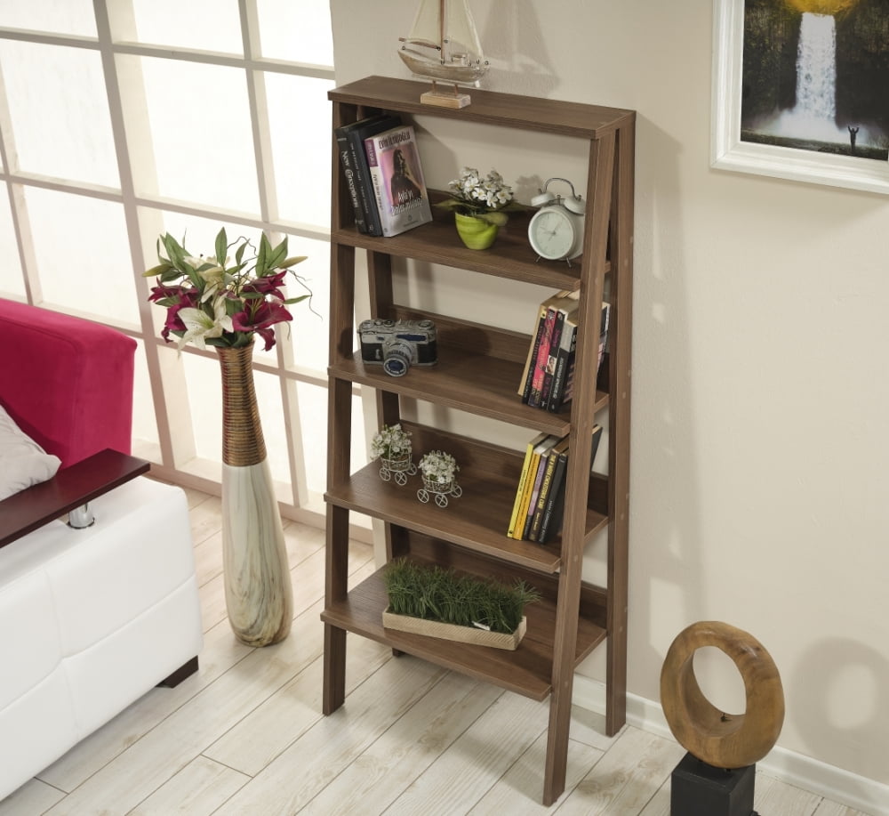 Ladder Bookshelf, 5 Shelf Bookcase Industrial Bookshelf Wood ...
