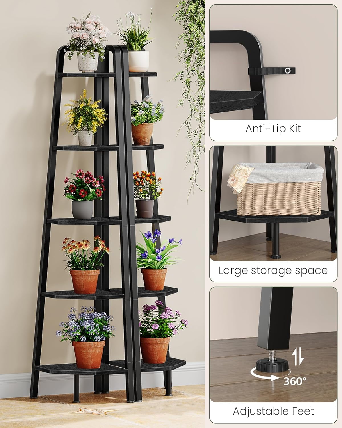 Ladder Bookshelf Tall Vertical Display Stand, Metal Frame Bookshelf ...
