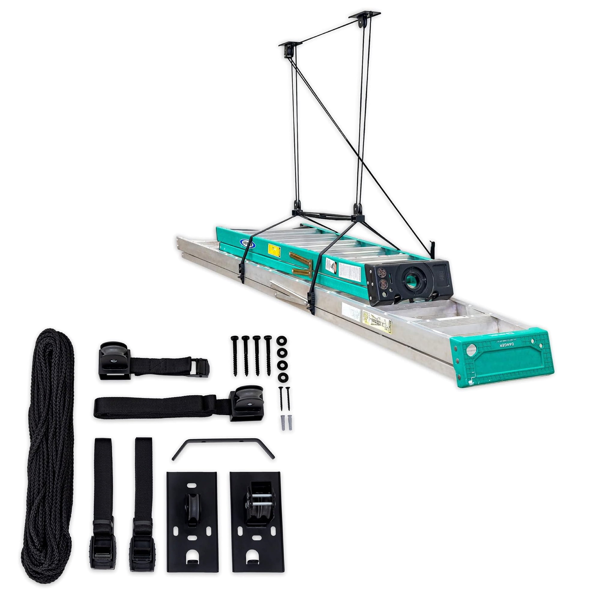 StoreYourBoard Ladder Storage Ceiling Pulley System, Garage Mount Hoist ...