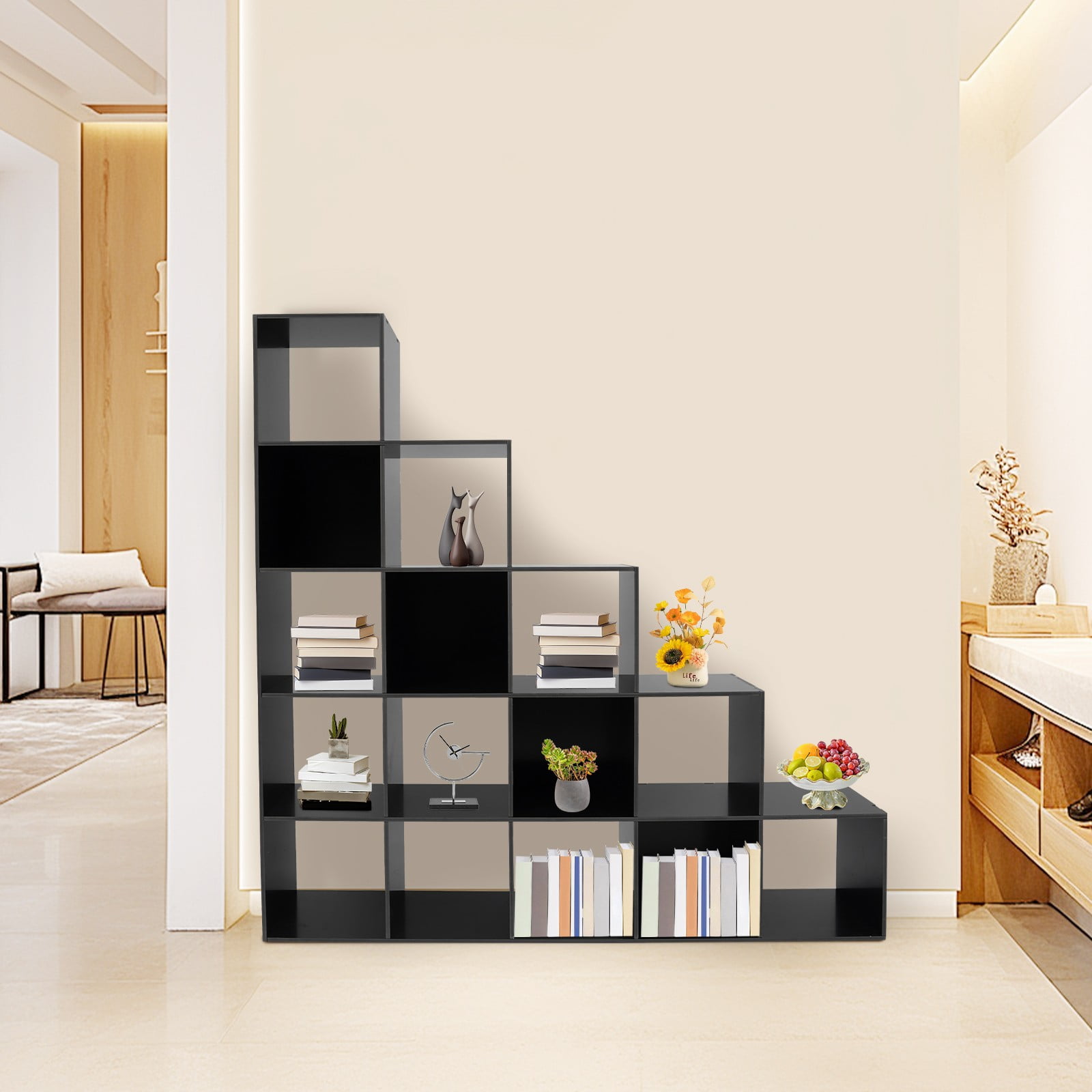 Ladder Cube Storage Bookcase, L-Shaped Corner Shelf, 15-Cube Organizer ...