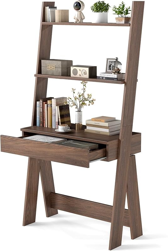 Ladder Desk with Countertop & Drawer, Home Office Computer Laptop Table ...