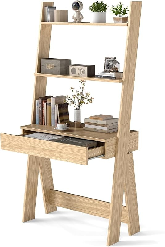 Ladder Desk with Countertop & Drawer, Home Office Computer Laptop Table ...