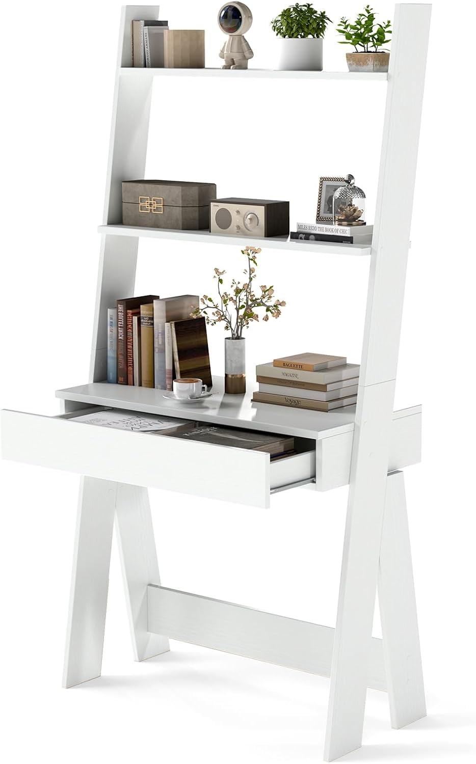 Ladder Desk with Countertop & Drawer, Home Office Computer Laptop Table ...