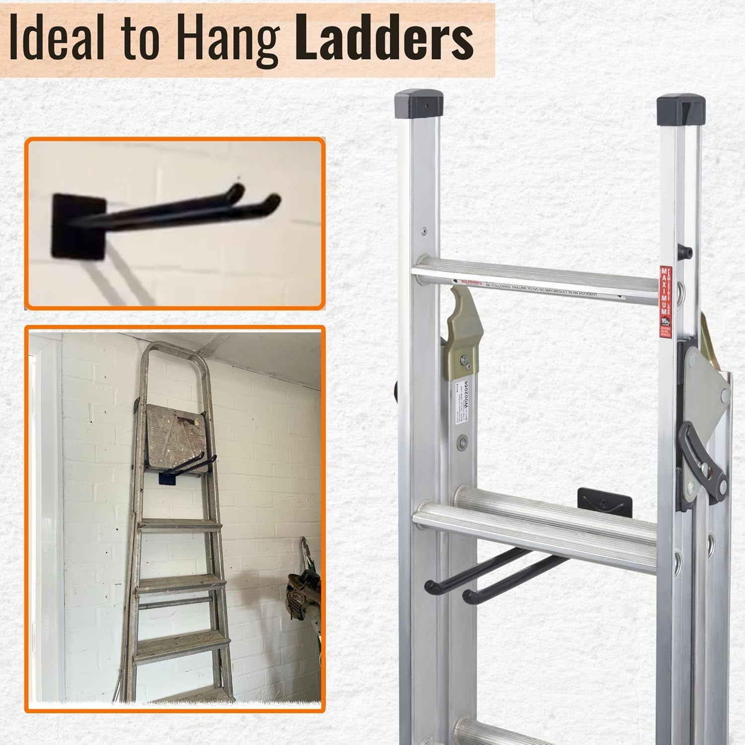 Ladder Hangers Set of 4 for Garage Wall - Wall Hooks Heavy Duty - Hooks ...