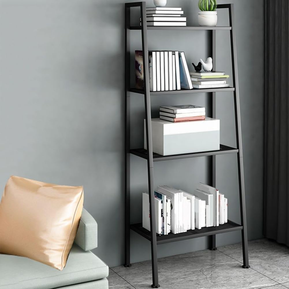 Ladder Metal Bookshelf Bookcase with Rectangular Shelves Storage ...