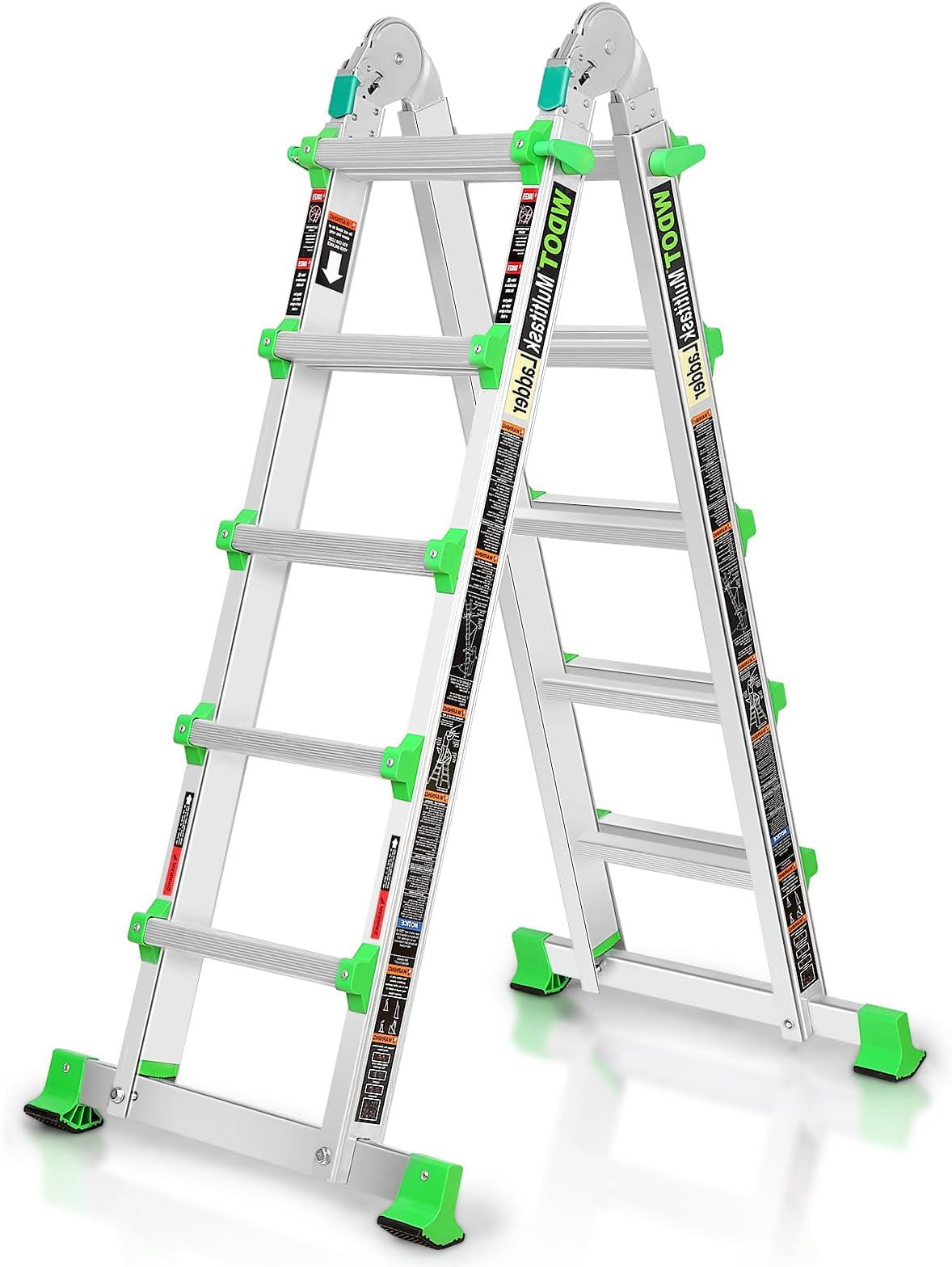 Ladder, Multi Position 5 Step Ladder Extension, 17 Ft Anti-Slip A Frame ...