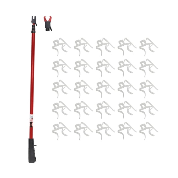 No Ladder, Dual-Head Light Hanging Pole, 11ft, Gutter Shingle Clips ...