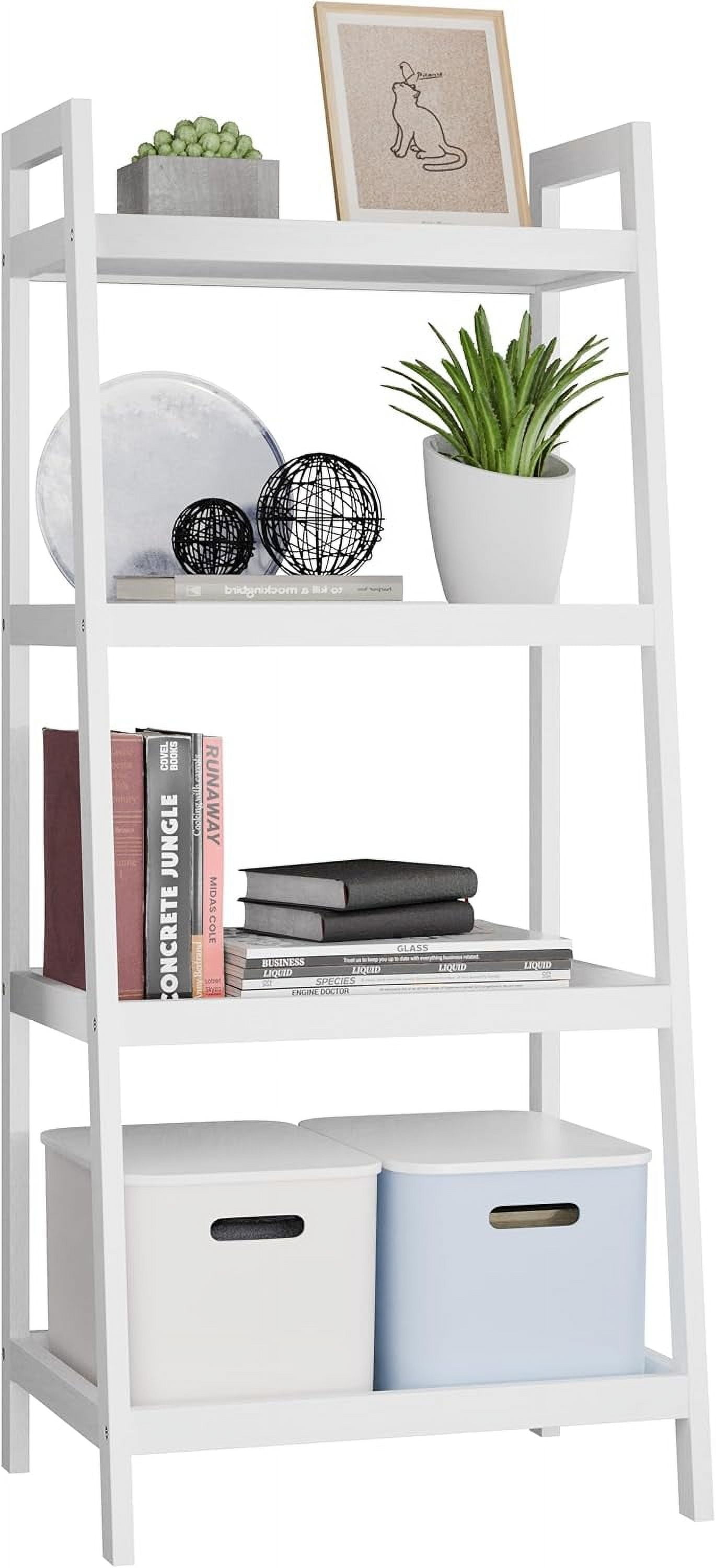 Ladder Shelf, 4 Tier Bamboo Bookshelf, Bathroom Storage Organizer Plant ...