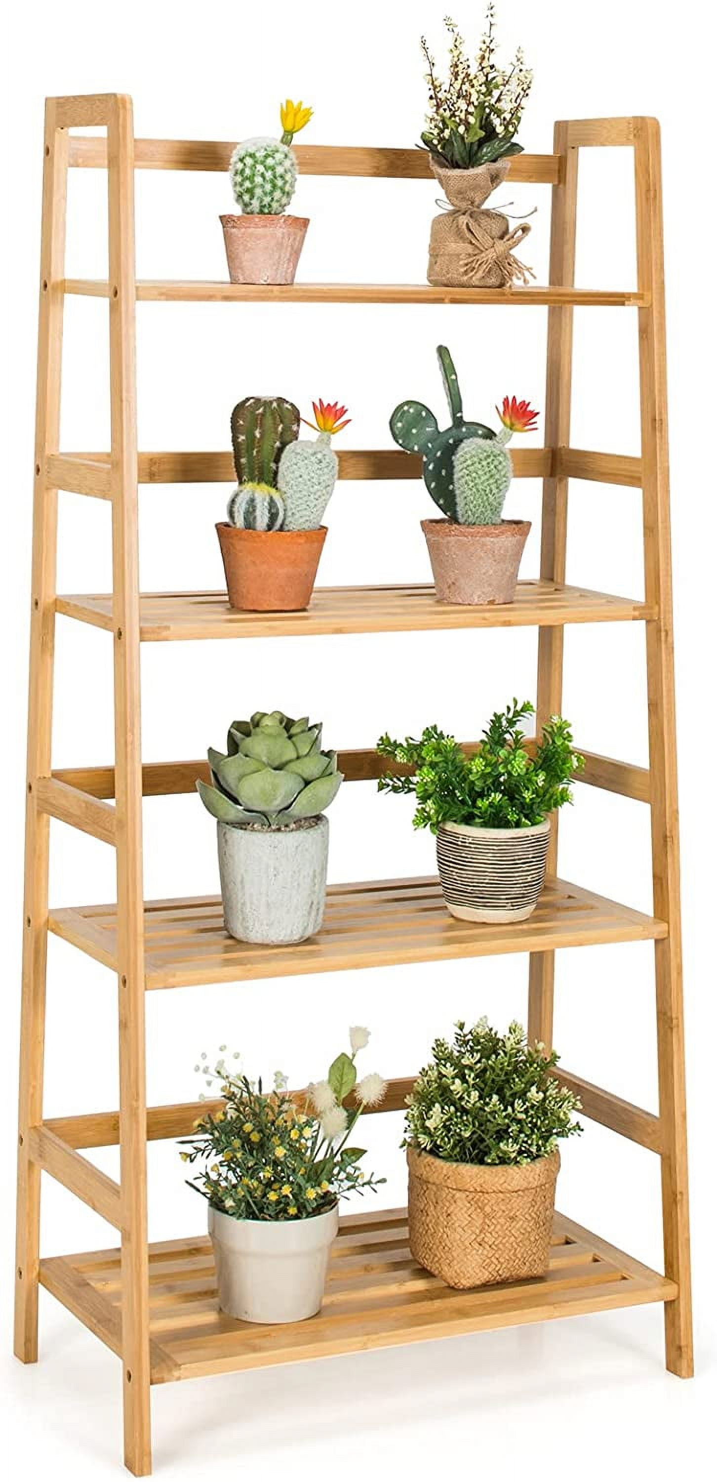 Ladder Shelf, 4 Tier Bamboo Ladder Bookshelf, 48’’ Tall Freestanding ...