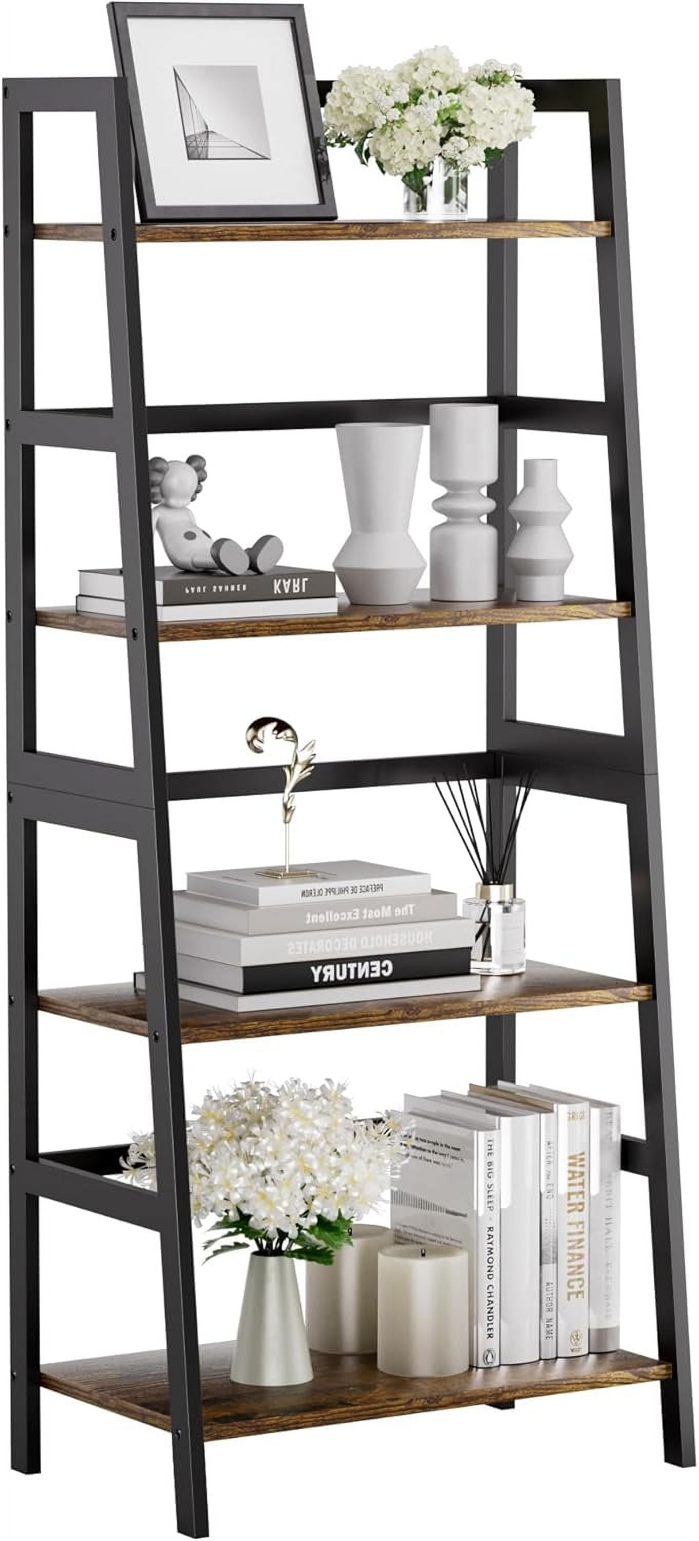 Ladder Shelf, 4 Tier Bookshelf with Bamboo Frame, Freestanding Bathroom ...