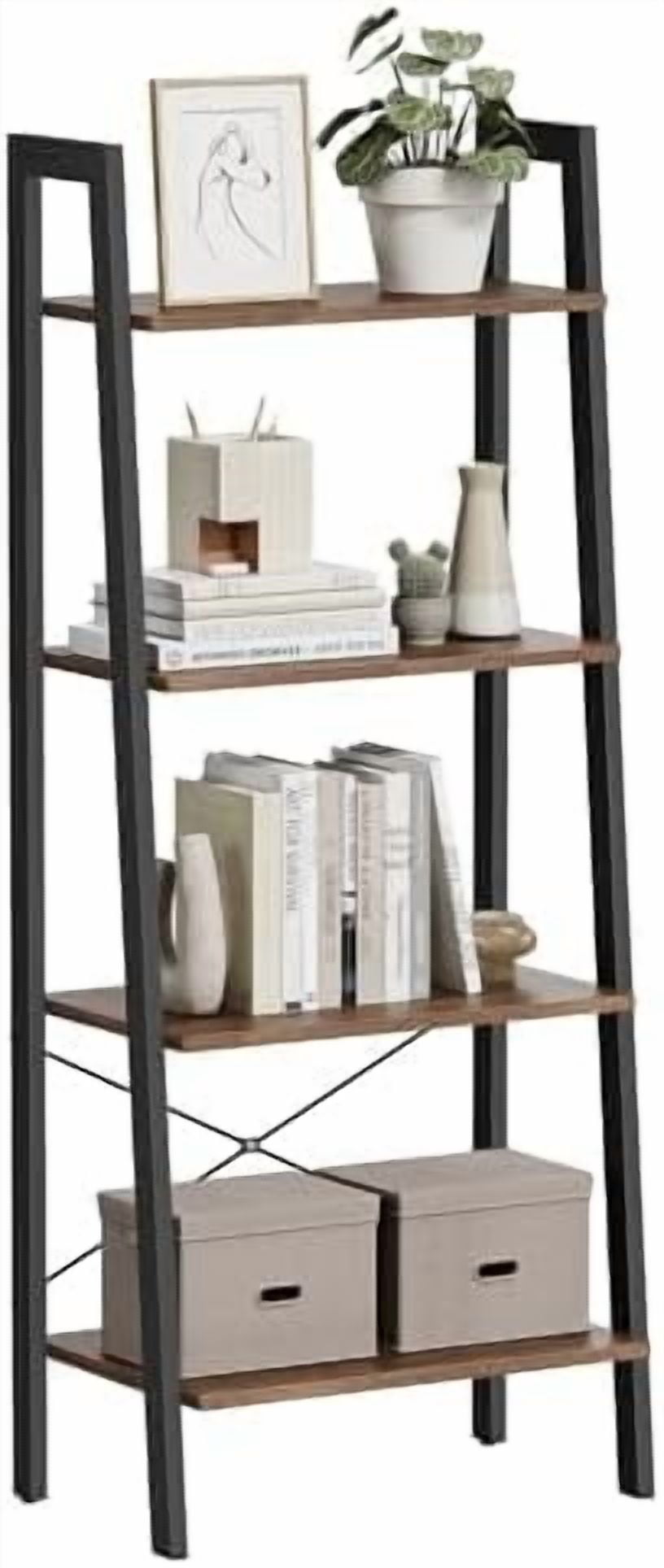 Ladder Shelf, 4-Tier Bookshelf, Storage Rack, Bookcase with Steel Frame ...