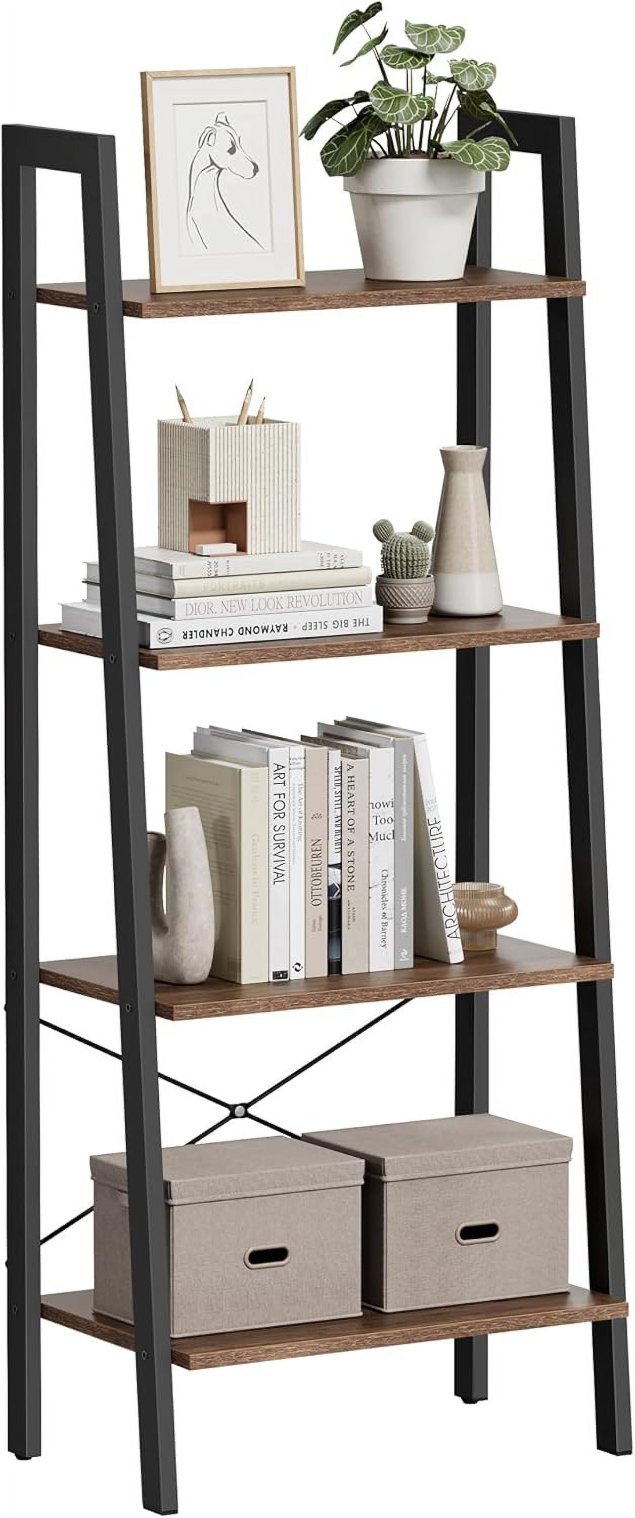 Ladder Shelf, 4-Tier Bookshelf, Storage Rack, Bookcase with Steel Frame ...