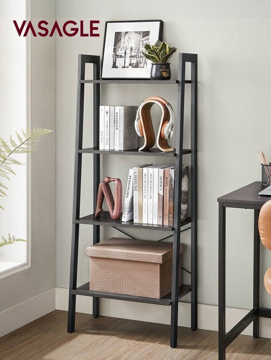 Ladder Shelf, 4-Tier Bookshelf, Storage Rack, Bookcase With Steel Frame ...