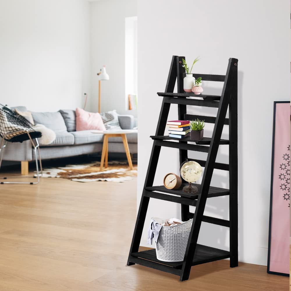 Ladder Shelf 4-Tier Folding Shelf,Wood Ladder Shelf Flower Display ...