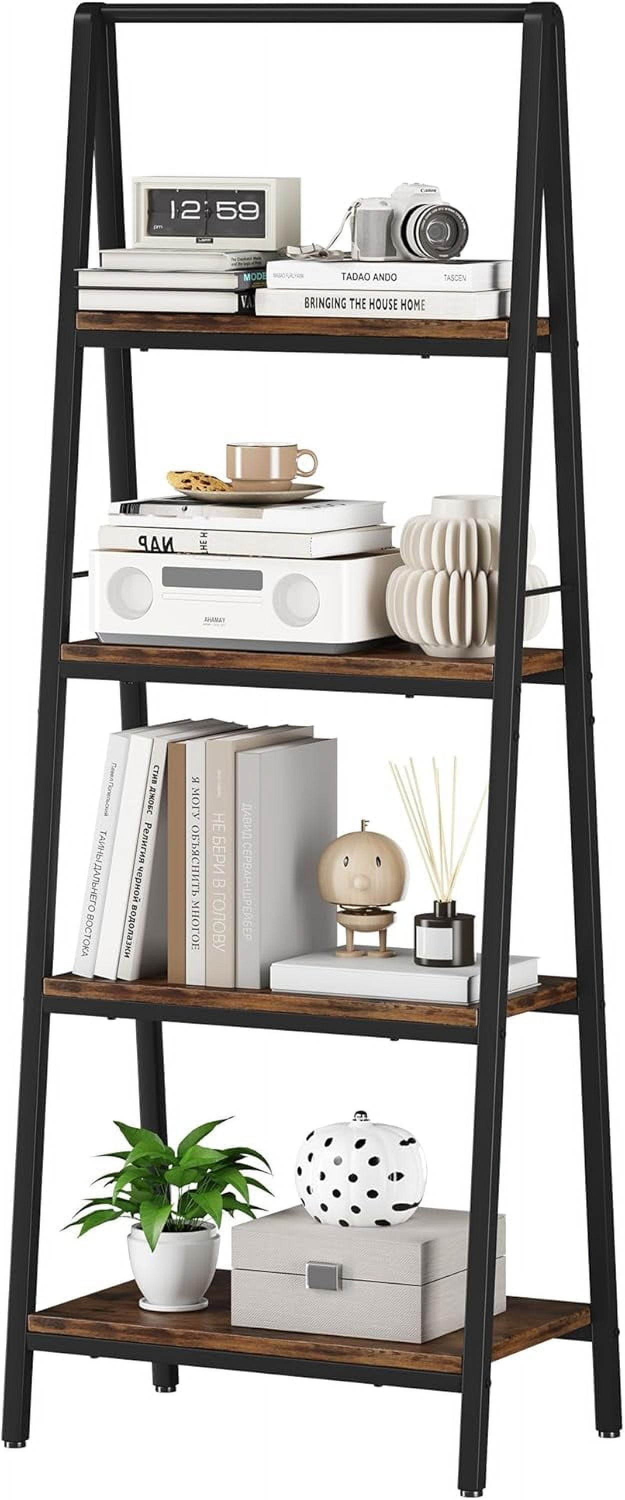 Ladder Shelf, 4-Tier Leaning Ladder Bookshelf, Rustic and Wood Ladder ...