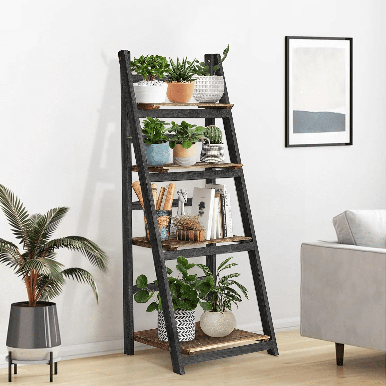 Ladder Shelf 4 Tier Ladder Shelves Rustic Solid Wood Ladder Shelf ...
