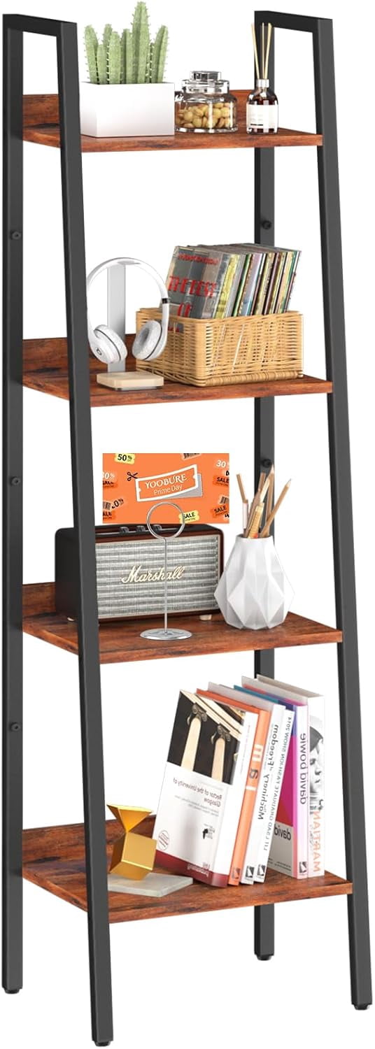 Ladder Shelf, 4 Tier Tall Ladder Bookshelf Corner Shelf, Industrial ...