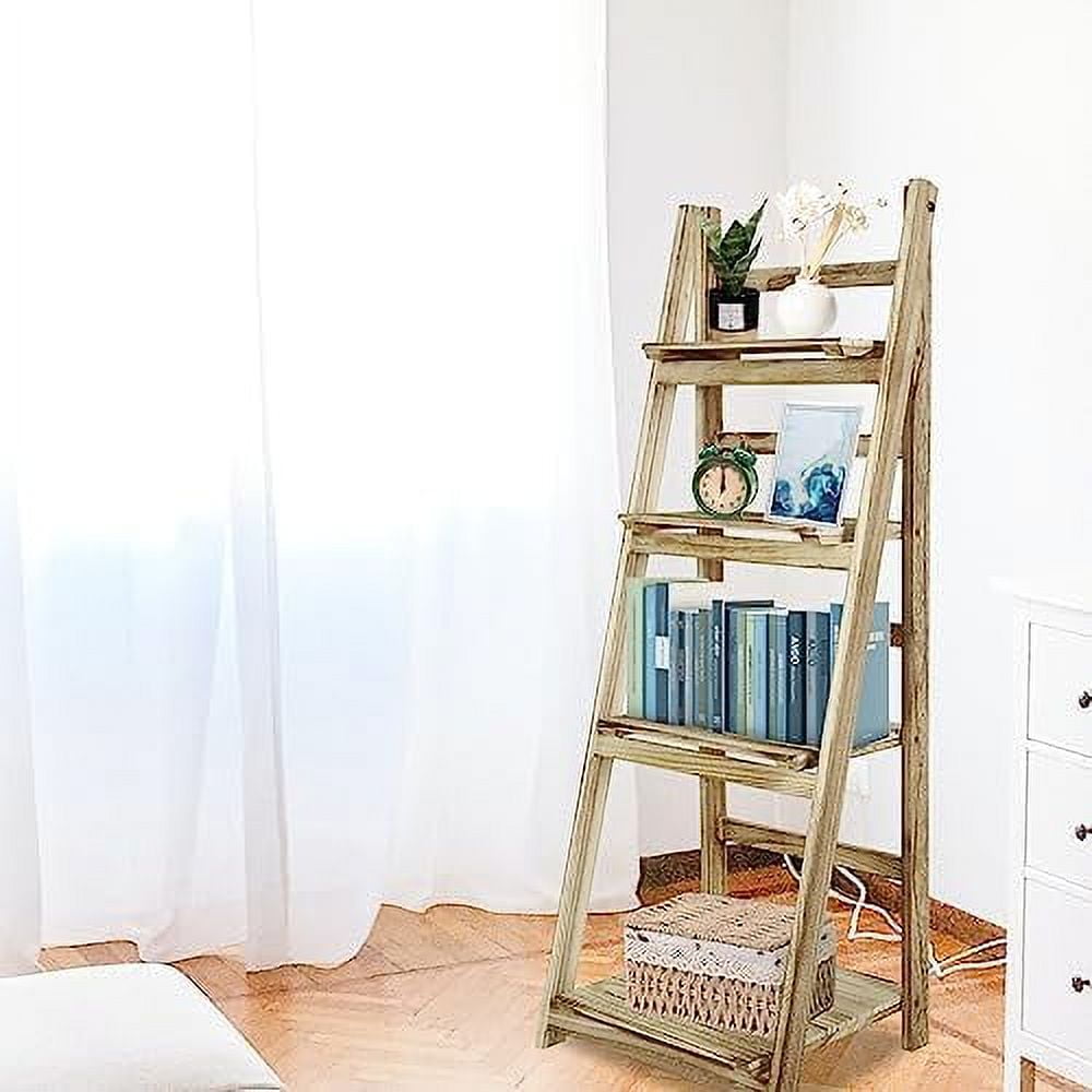 Ladder Shelf 4-Tier, Wooden Shelf Plant Shelf Ladder Shelves White ...