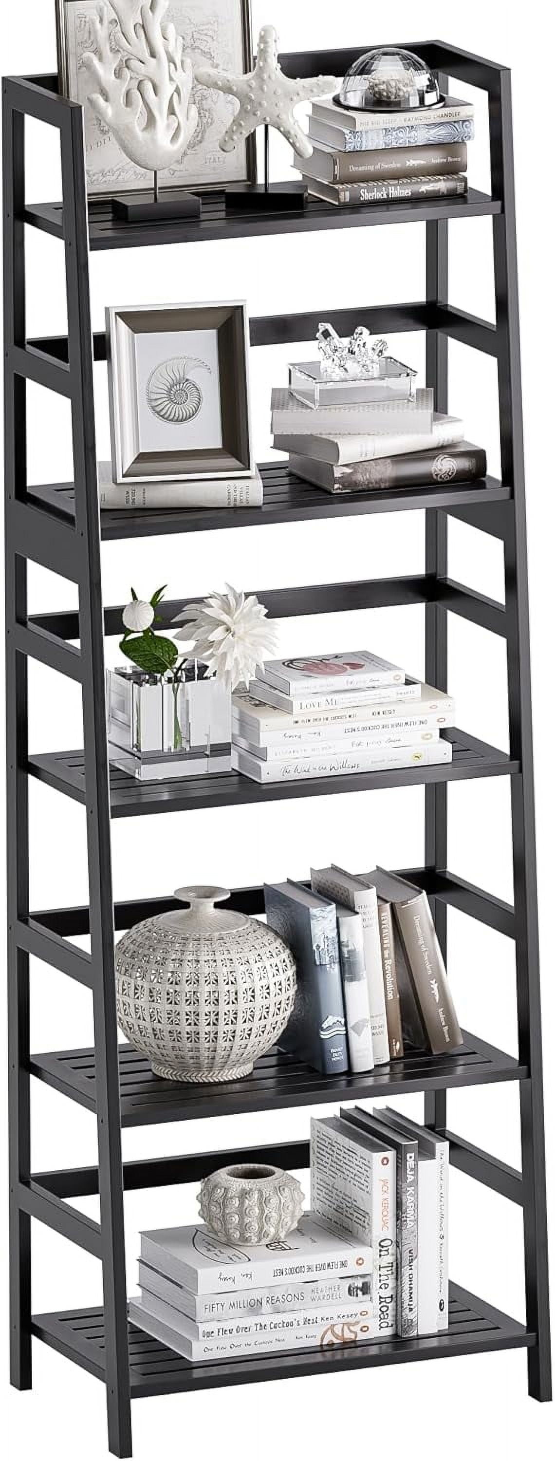 Ladder Shelf, 5-Tier Bookshelf, All Bamboo Heavy Duty Bookcase ...